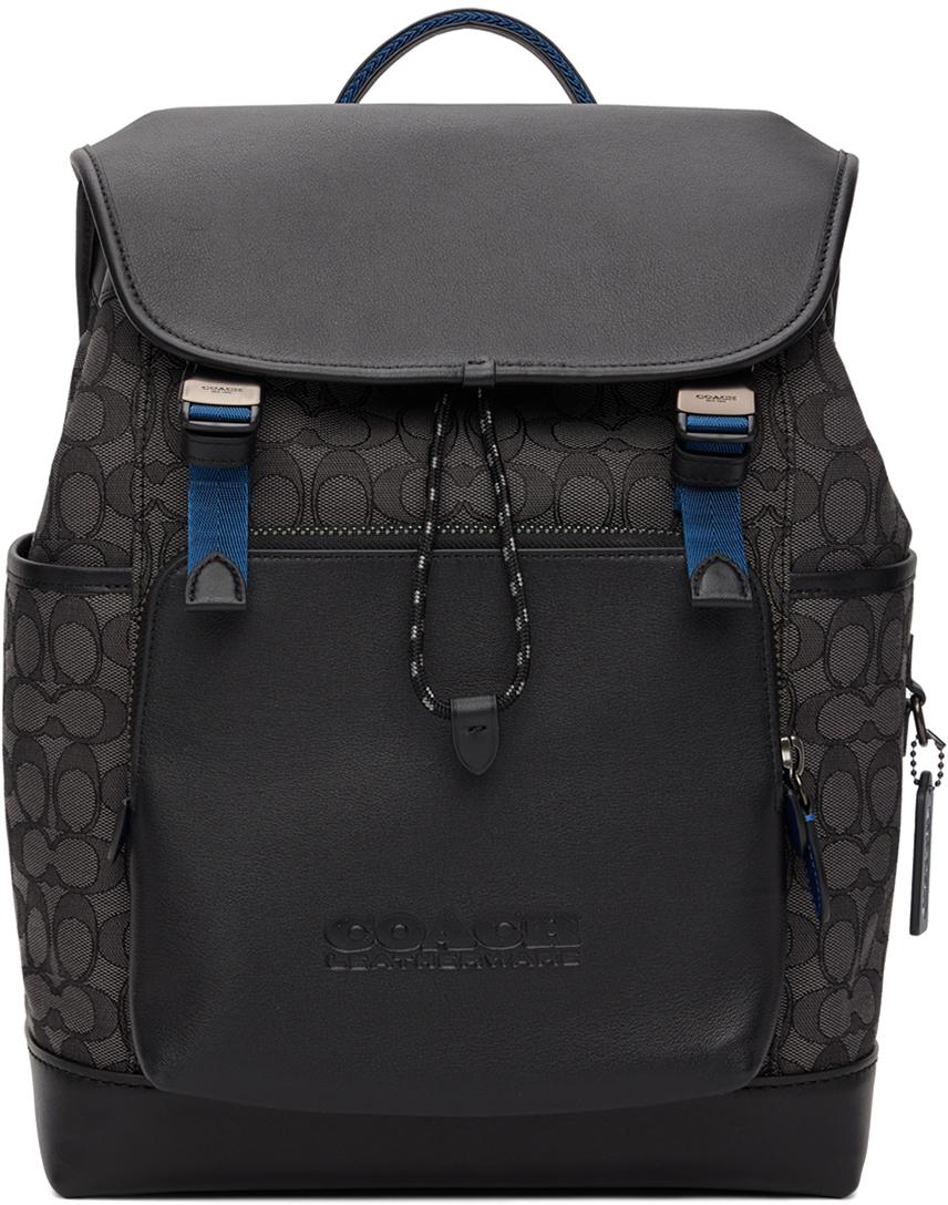 COACH Black Signature Jacquard League Flap Backpack for Men | Lyst