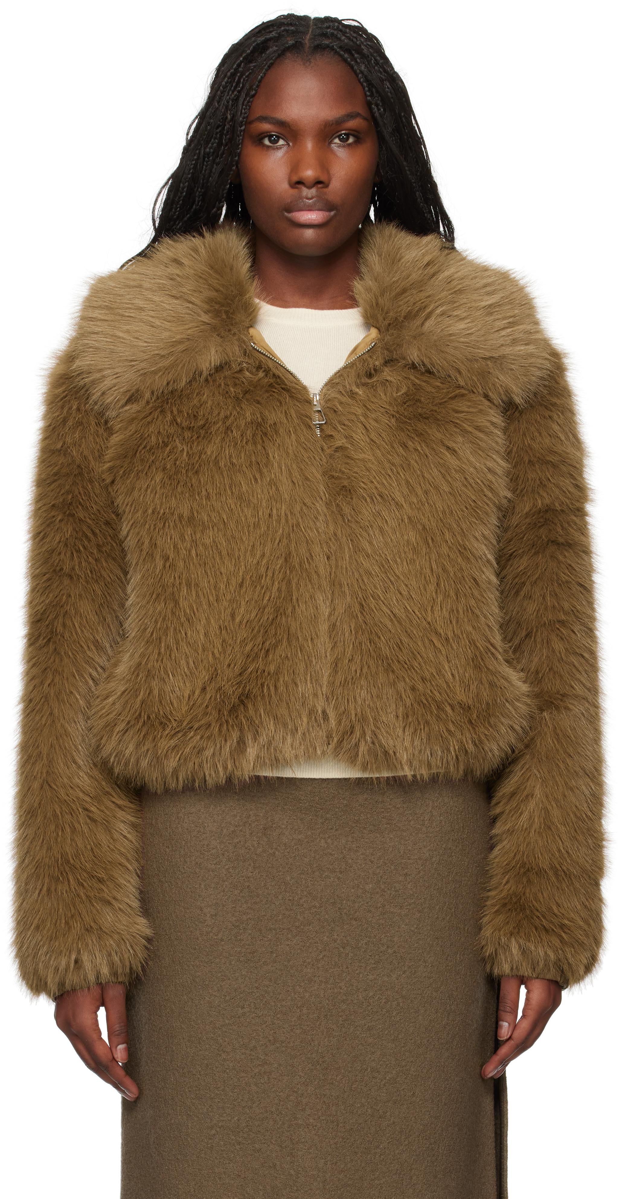 Frankie Shop Tan Hope Faux-Fur Jacket in Brown | Lyst