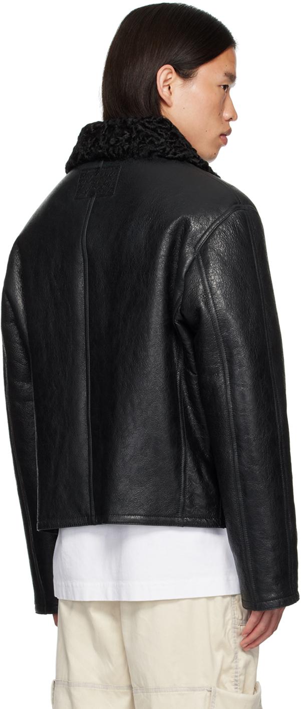 Acne Studios メンズ ブラック ジッパー シアリングジャケット Acne Studios メンズ ブラック ジッパー シアリングジャケット