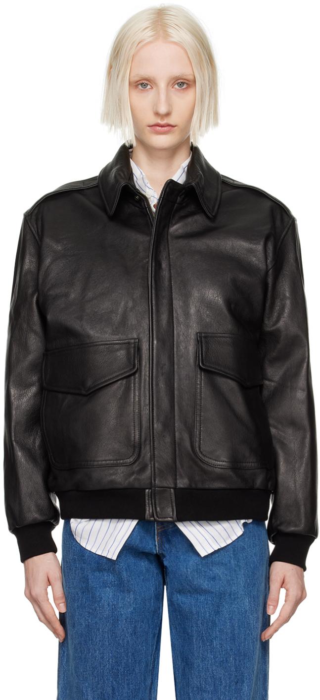 HOMMEGIRLS Oversized Leather Bomber Jacket in Black | Lyst