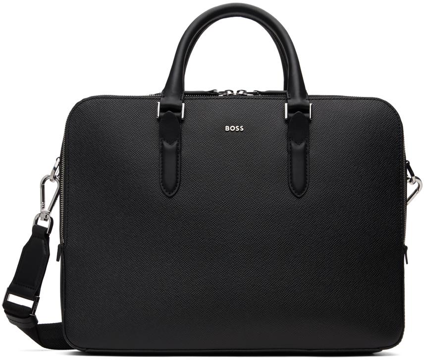 BOSS Structured Leather Briefcase in Black for Men | Lyst