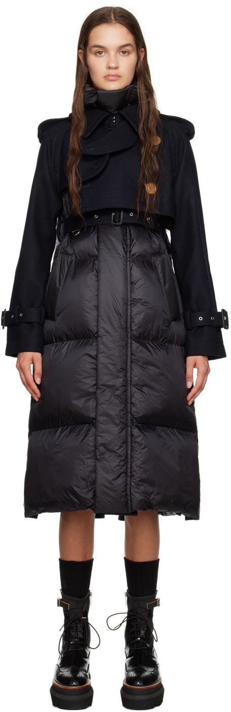 Sacai Black Layered Puffer Coat | Lyst