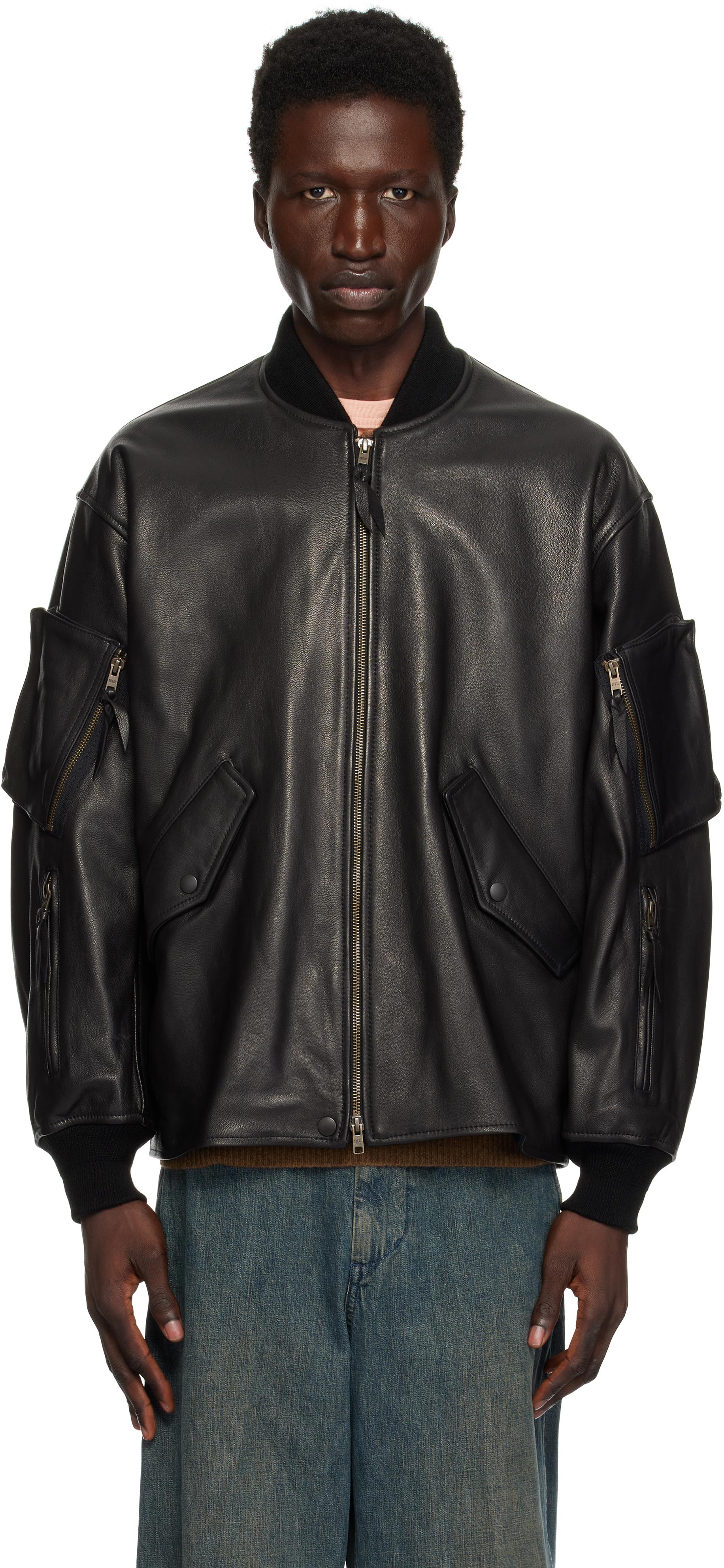 Beams Plus Mil Flight Leather Jacket in Black for Men | Lyst