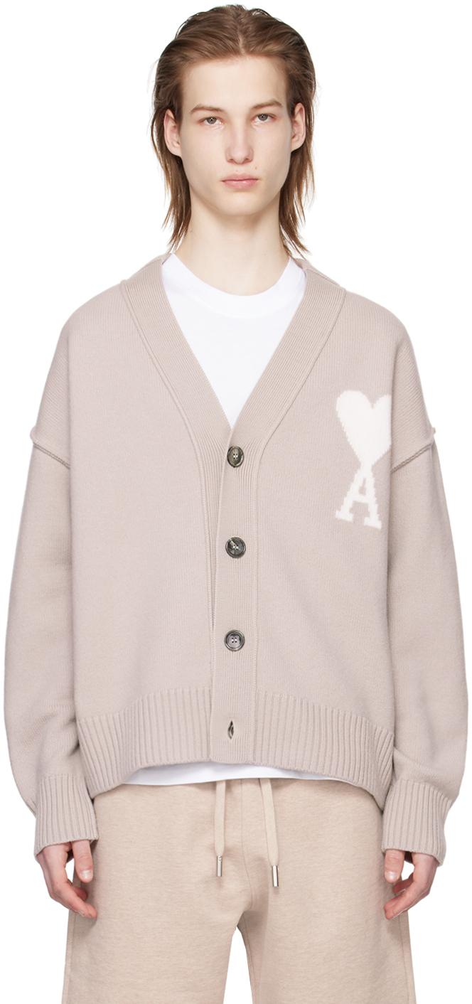 Ami Paris Beige Ami De Cœur Cardigan in Natural for Men | Lyst
