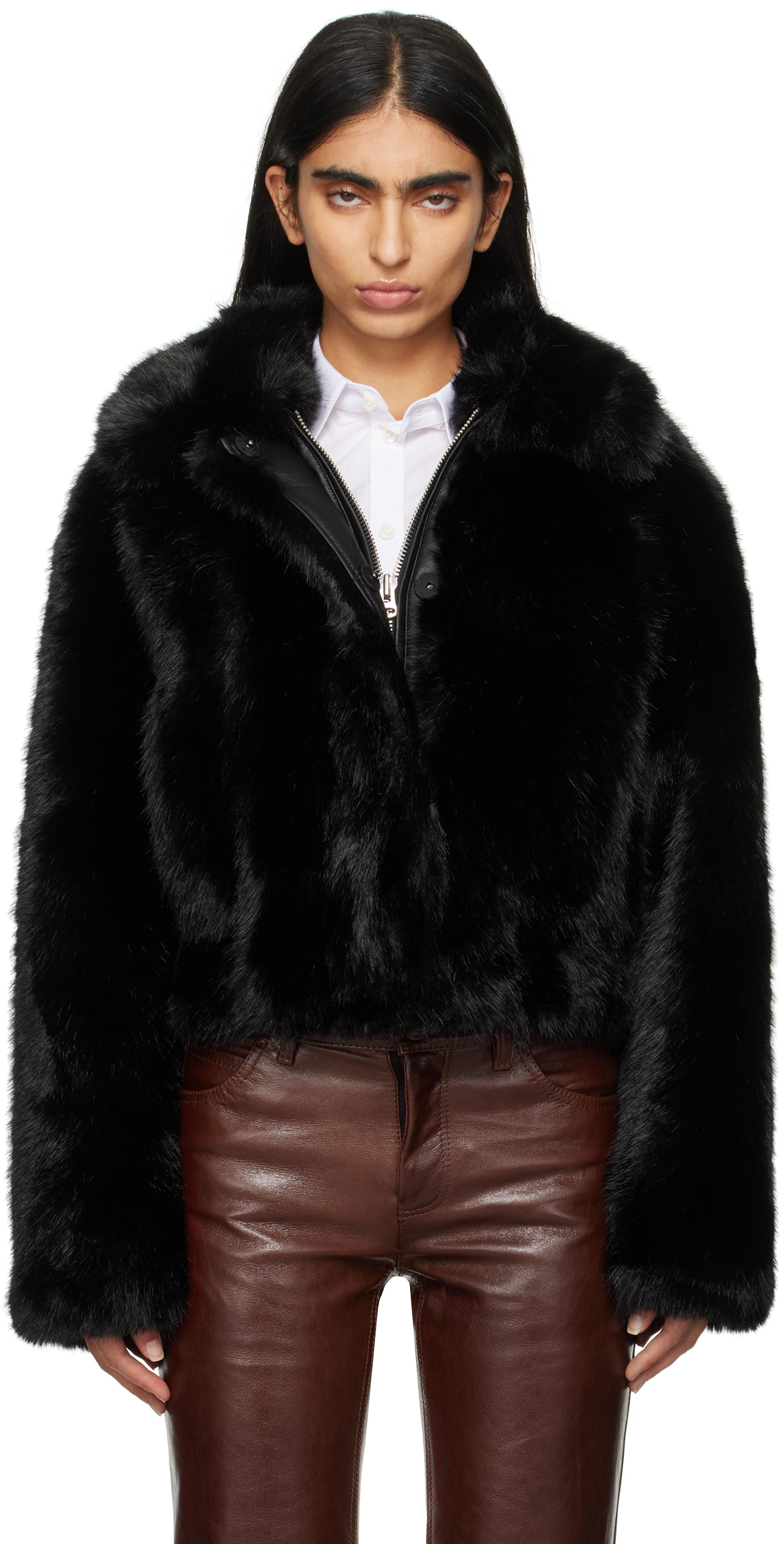 Stand Studio Lena Faux-Fur Jacket in Black | Lyst
