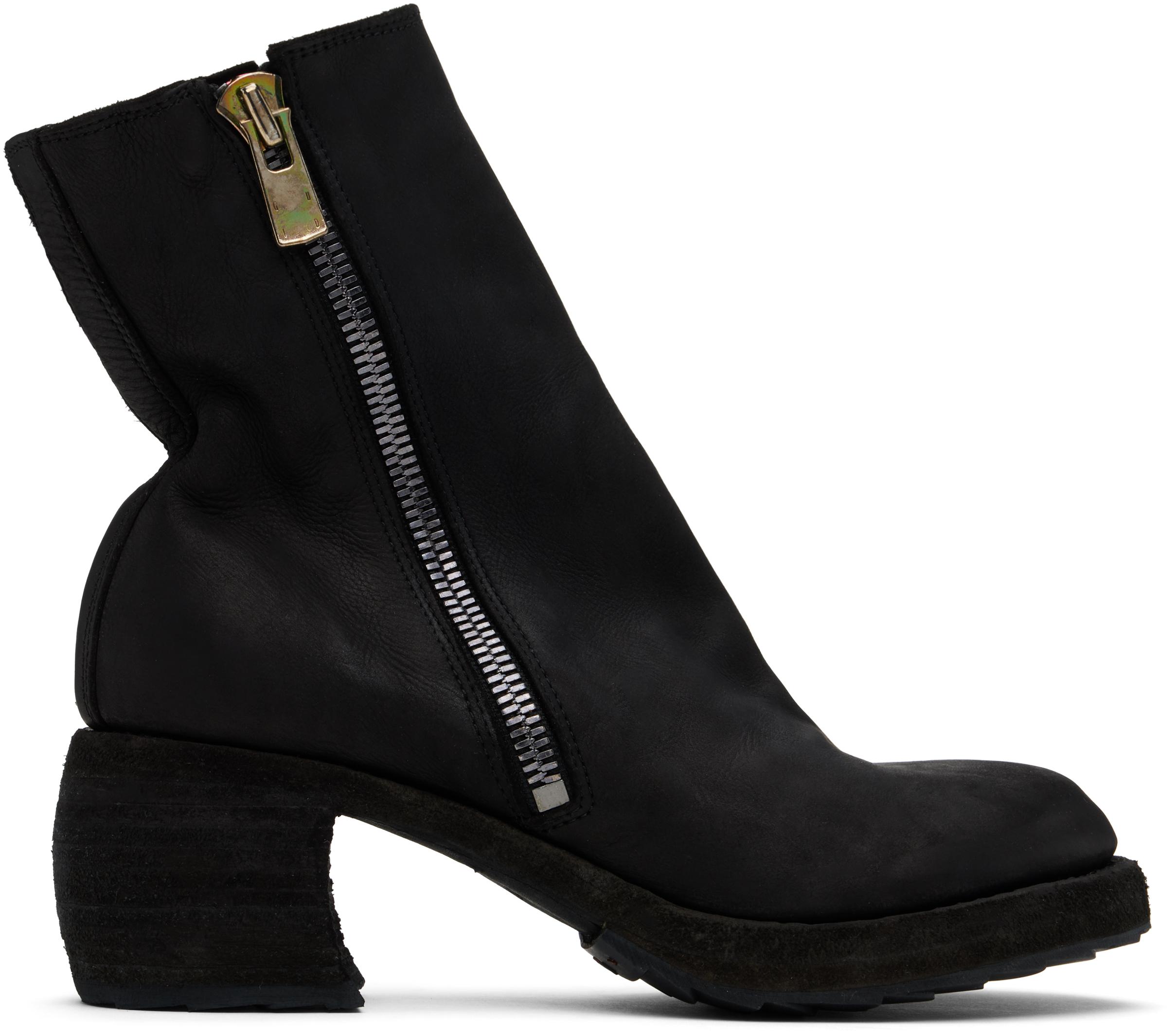 Yohji Yamamoto Guidi Edition Calf Grain Oblique Side Zip Boots in Black ...