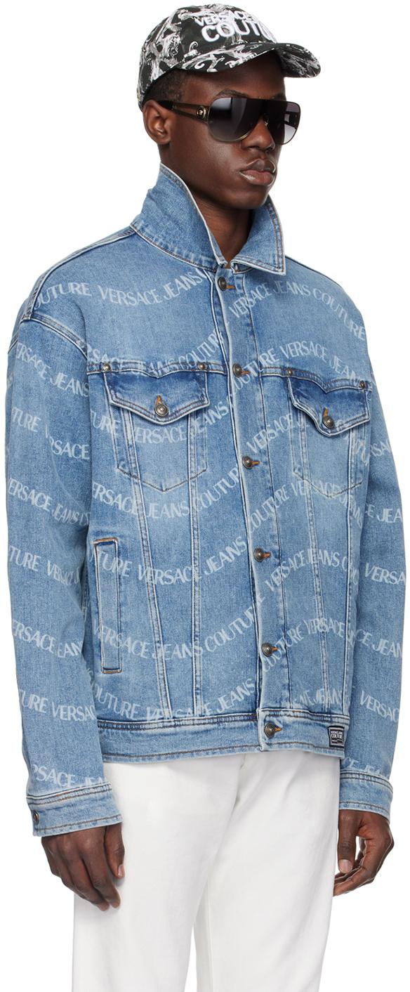 Versace Jeans Couture メンズ ブルー ロゴパターン デニム Versace Jeans Couture メンズ ブルー ロゴパターン デニム