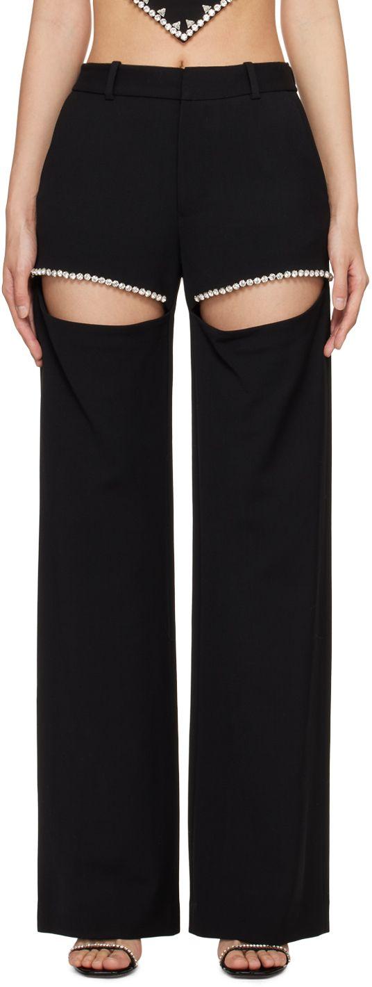 Area Crystal Slit Trousers in Black | Lyst