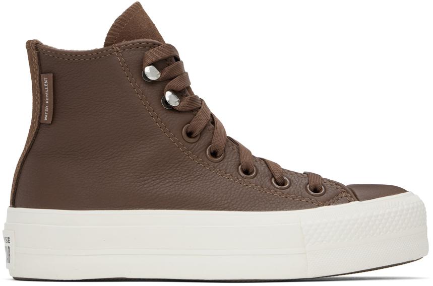 Converse Water-Repellent High-Top Leather Platform Sneakers in Brown | Lyst