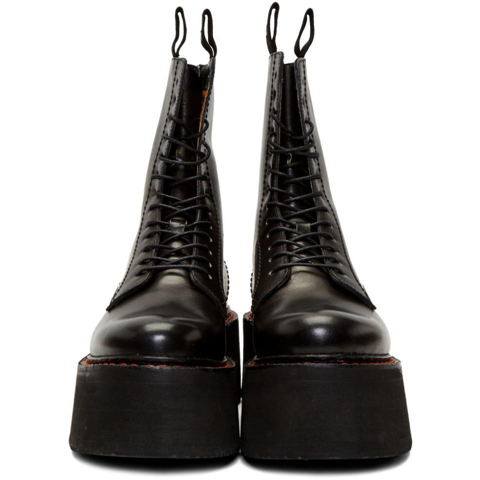 R13 Leather Black Double Stacked Platform Lace Up Boots Lyst