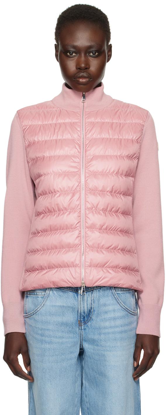 Moncler Wool Down Padded Knit Jacket in Pink | Lyst