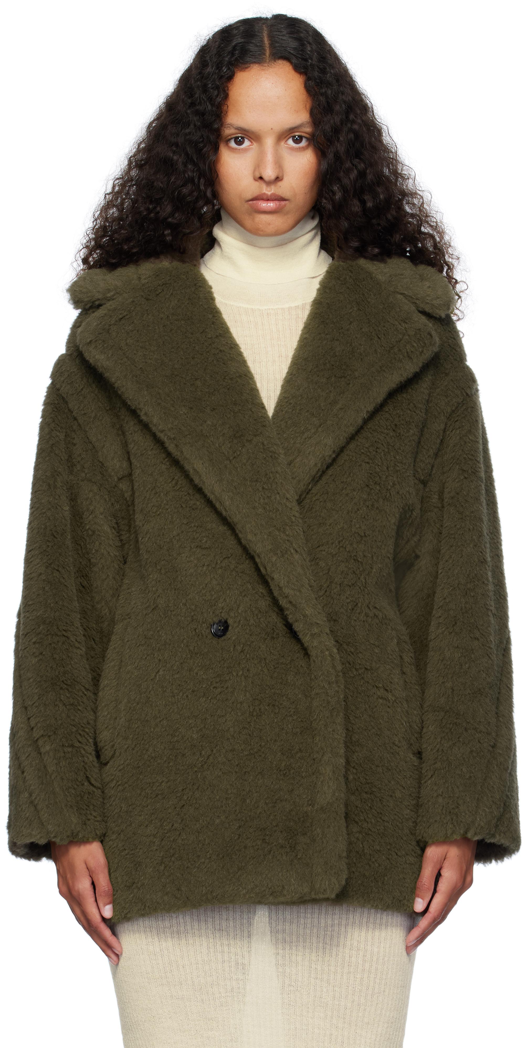 Max Mara Khaki Olga Short Faux-Fur Coat in Green | Lyst