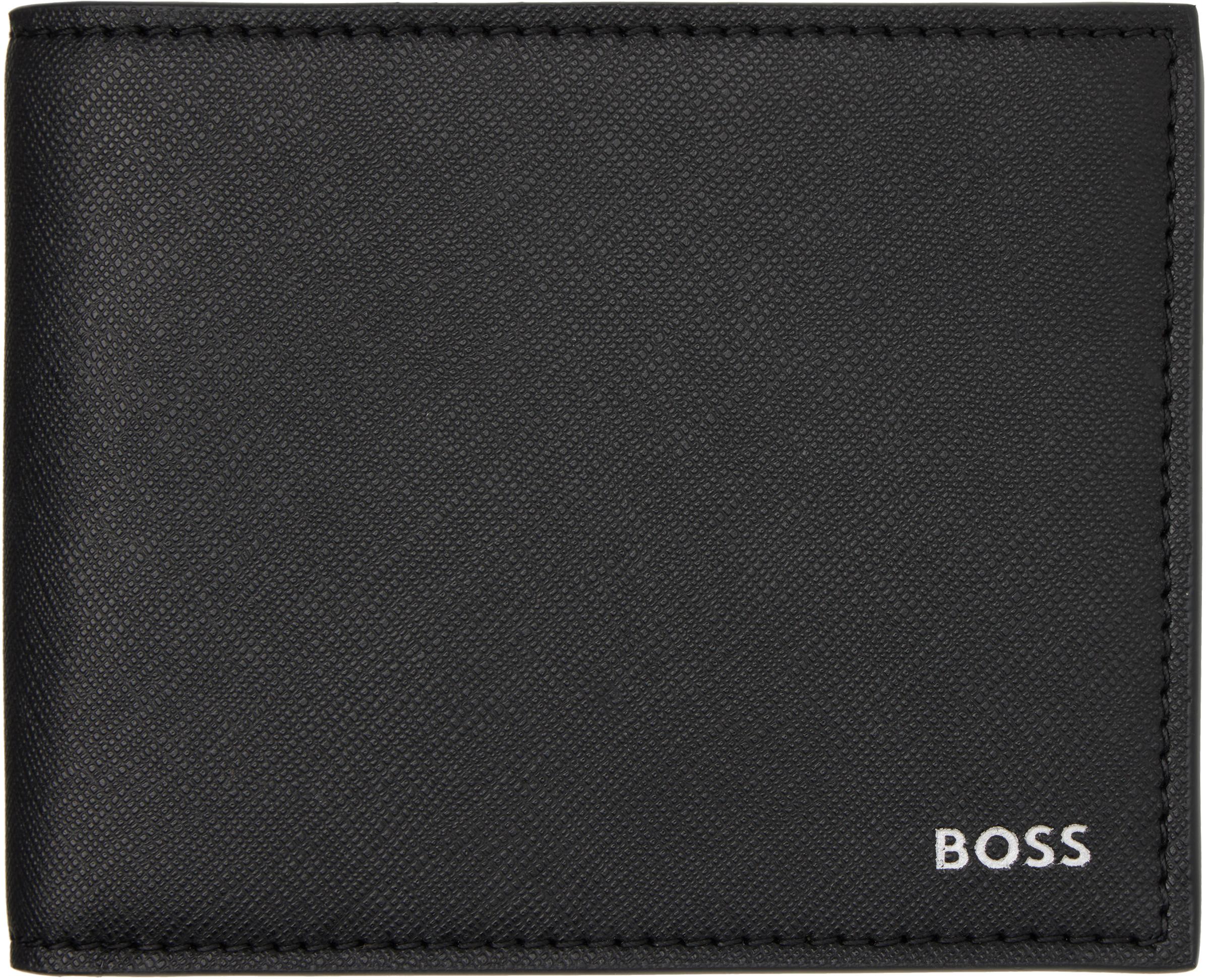 BOSS Saffiano Leather Trifold Wallet in Black for Men | Lyst