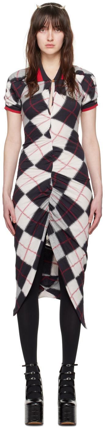 Vivienne Westwood Pulling Argyle Cotton Midi Dress in Black | Lyst