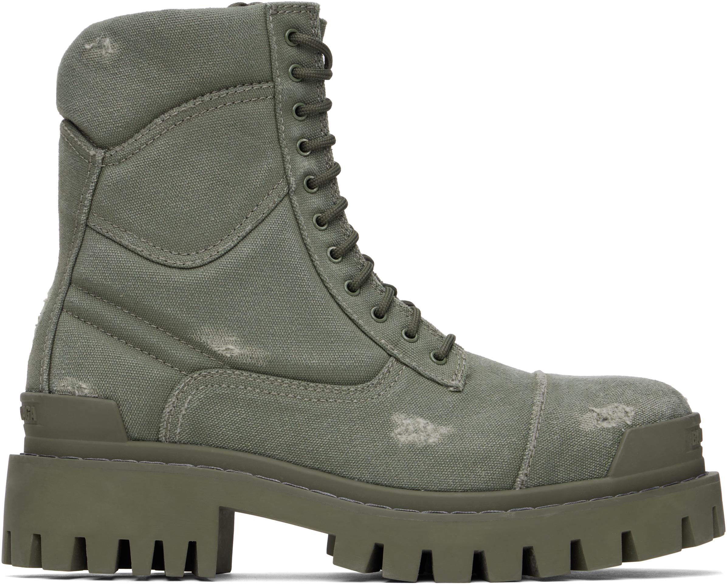 Balenciaga Khaki Combat Strike Boots in Green for Men | Lyst