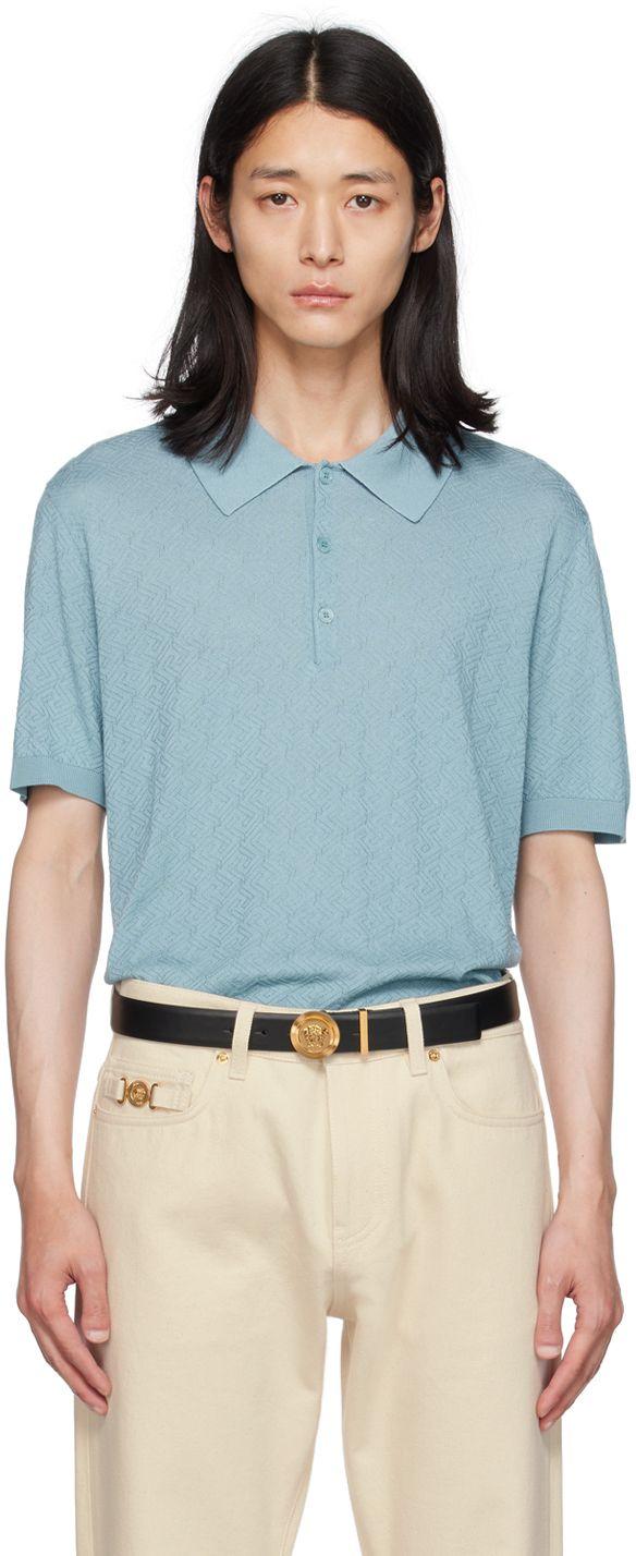 Versace Blue 'la Greca' Polo for Men | Lyst