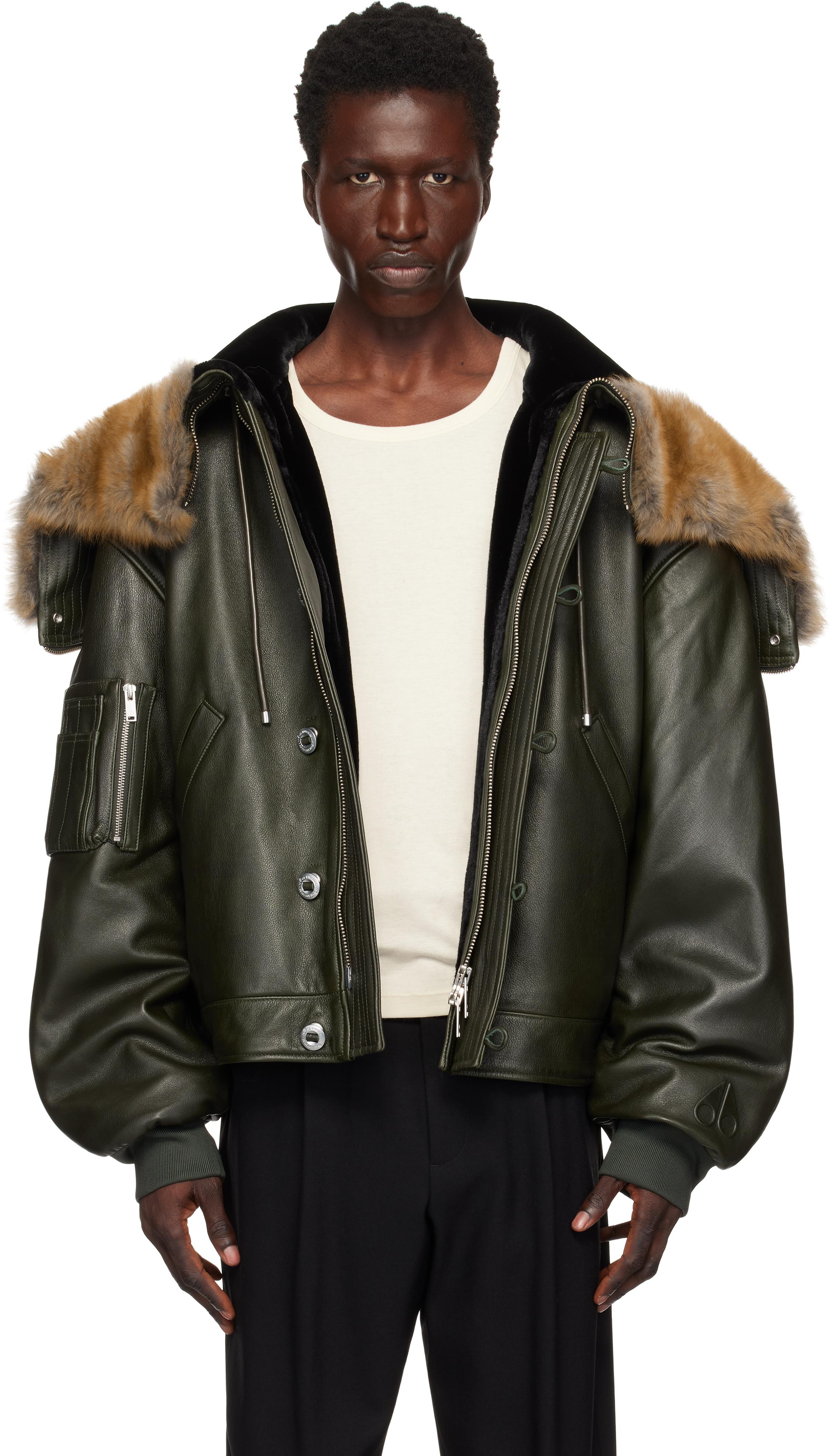 Moose Knuckles Ajr Split Hood Leather Bomber Jacket in Black for Men | Lyst