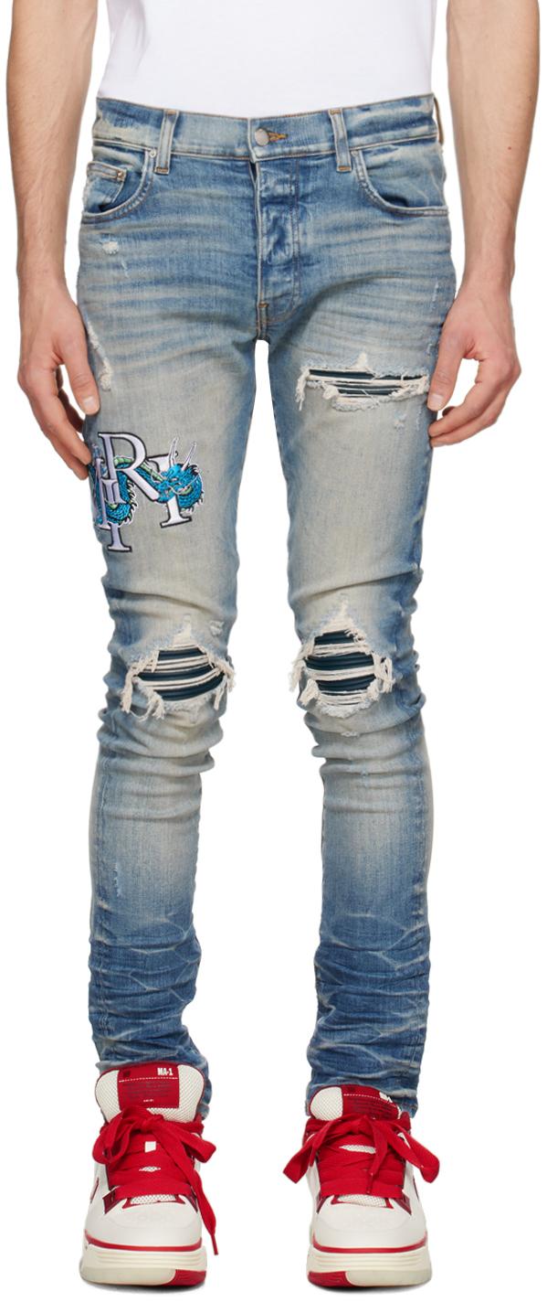 Amiri Blue Mx1 Embroidered Jeans for Men | Lyst