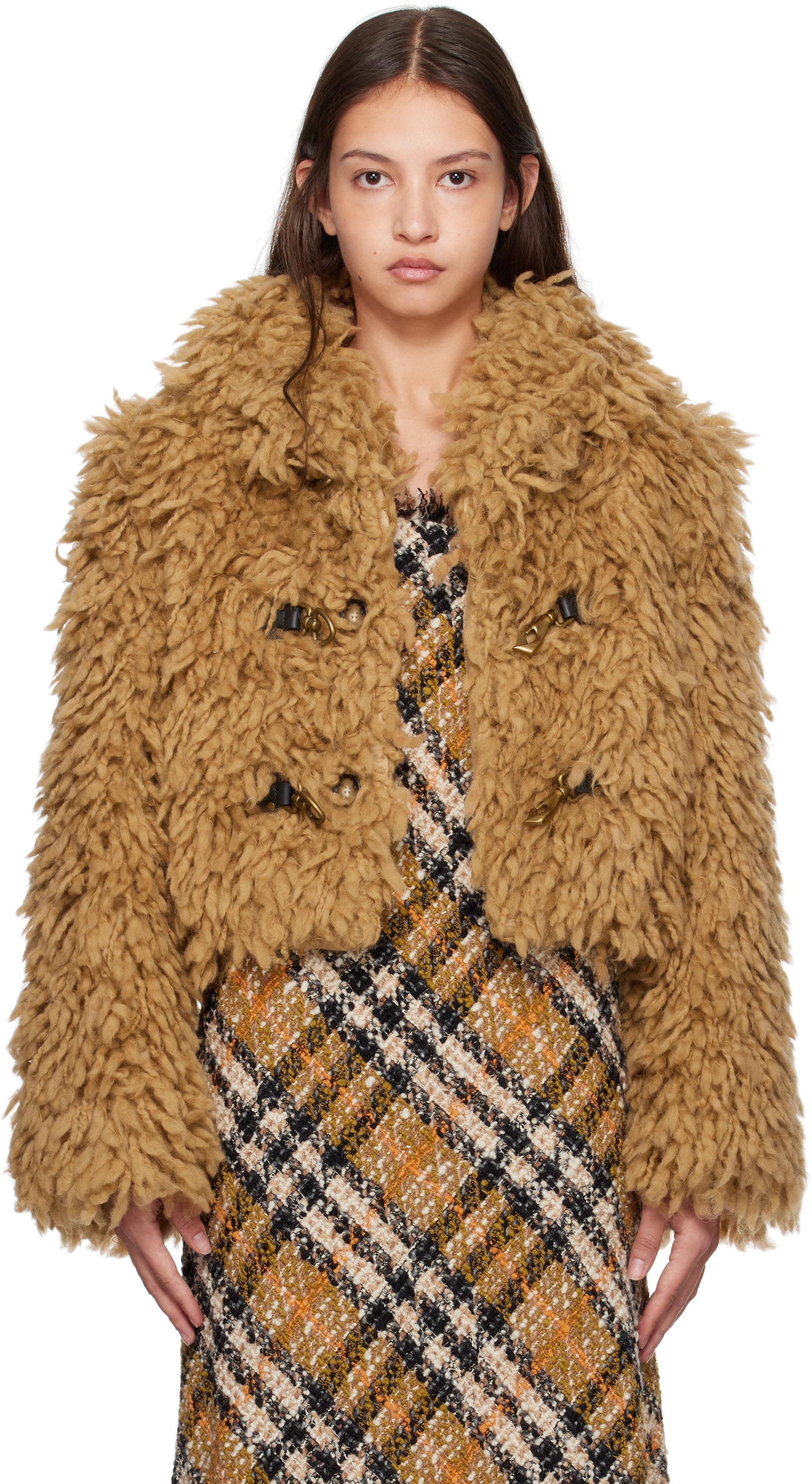 Burberry Tan Cropped Wool Blend Fringe Jacket | Lyst