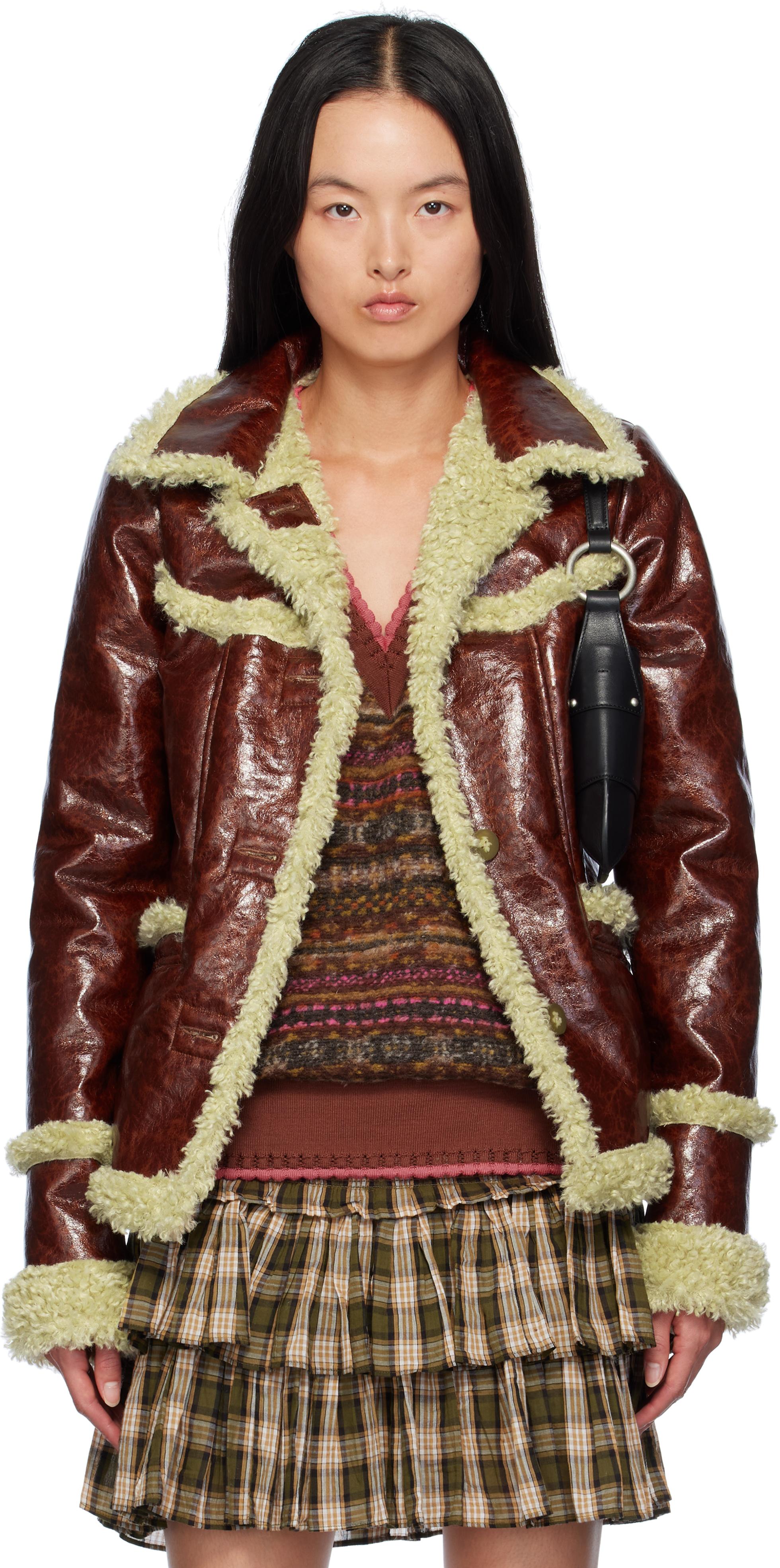 Anna Sui Curly Trim Faux-Leather Jacket | Lyst