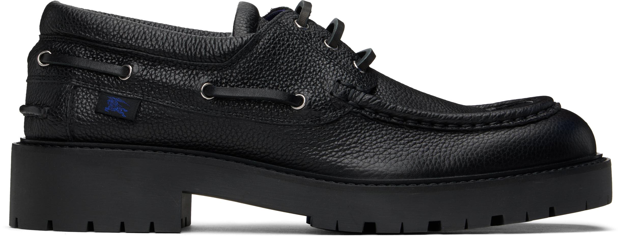 Burberry Leather Raft Boat Shoes in Black for Men | Lyst