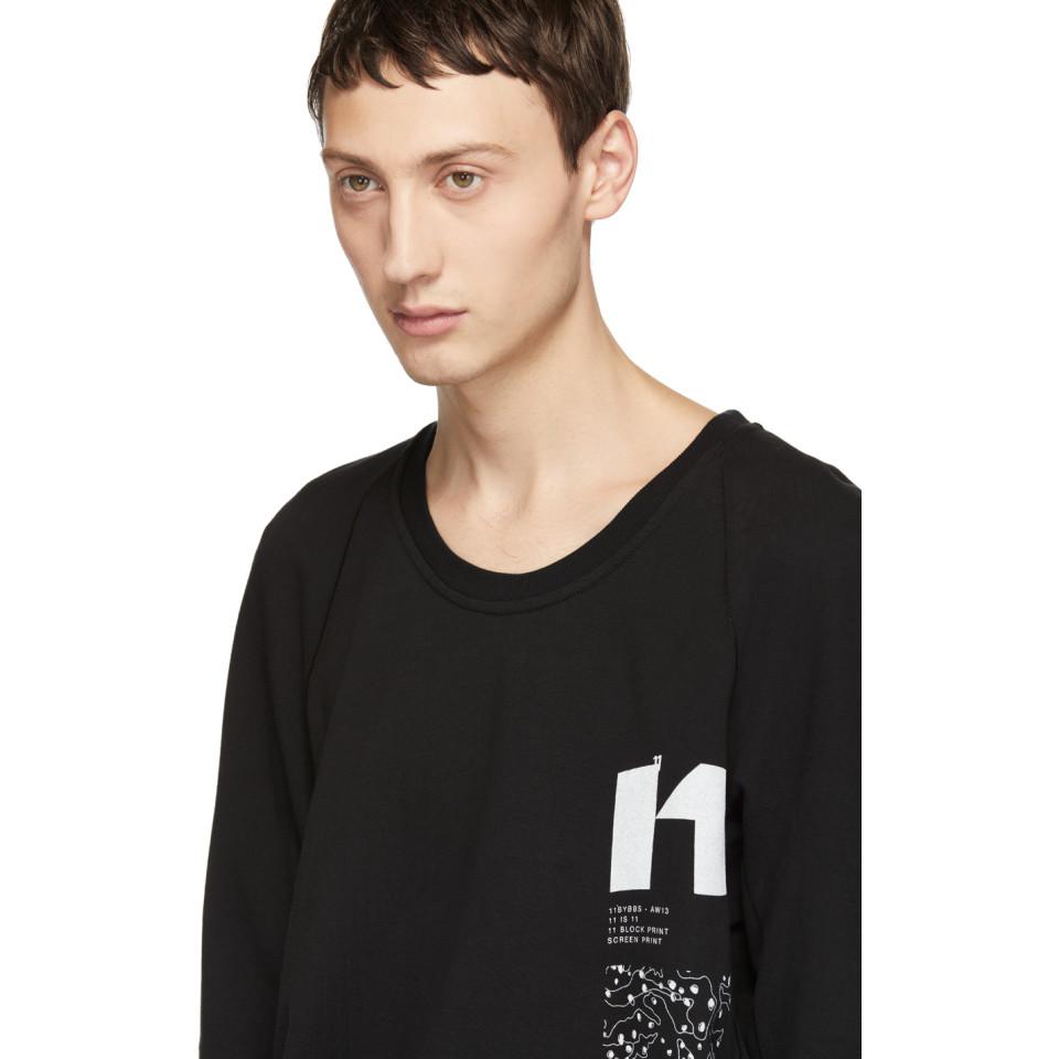 Boris Bidjan Saberi 11 Cotton Black Graphic Design Long T-shirt for Men ...