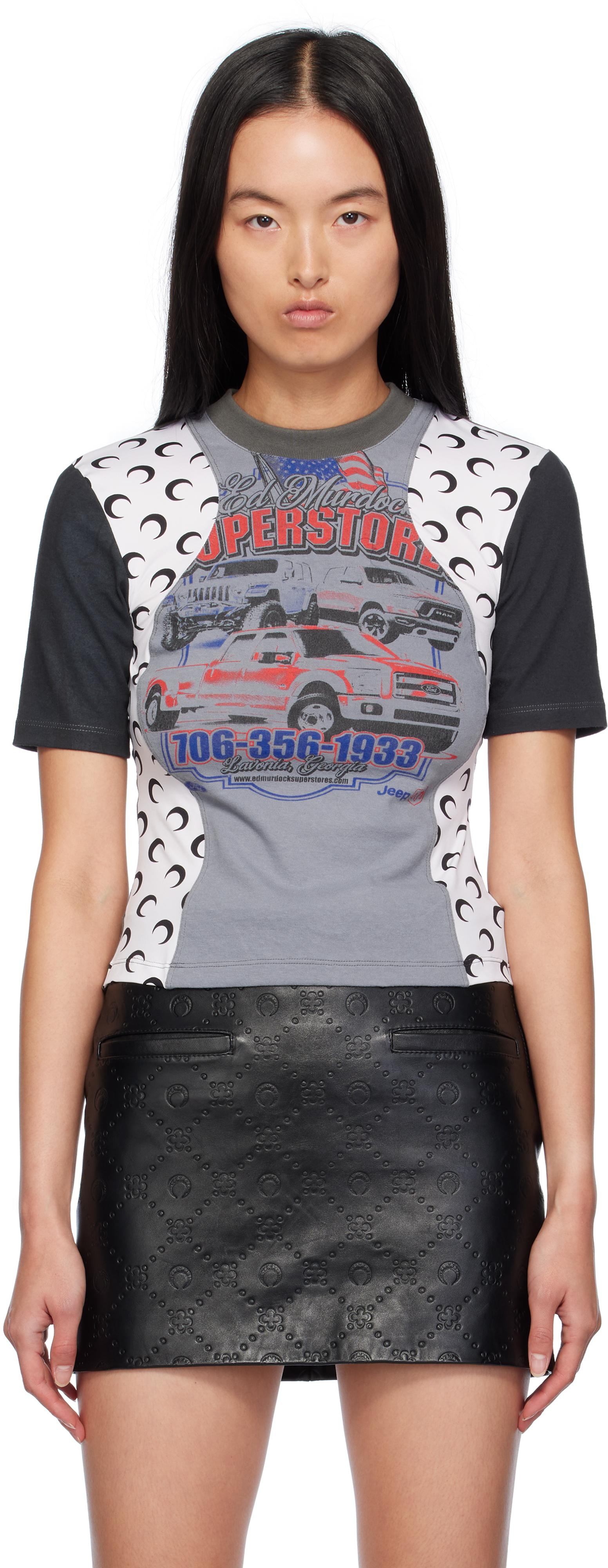 Marine Serre Regenerated Graphic Baby Fit T-Shirt in Black | Lyst