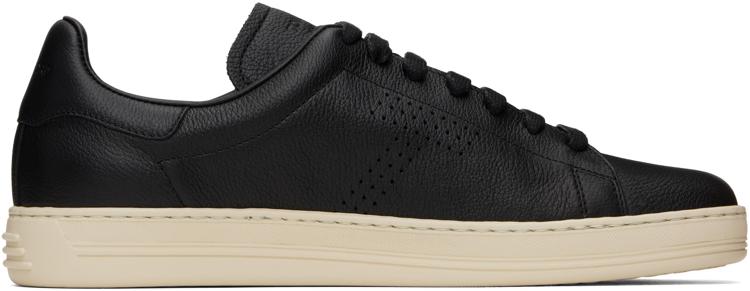 Tom Ford Grain Leather Warwick Sneakers in Black for Men | Lyst