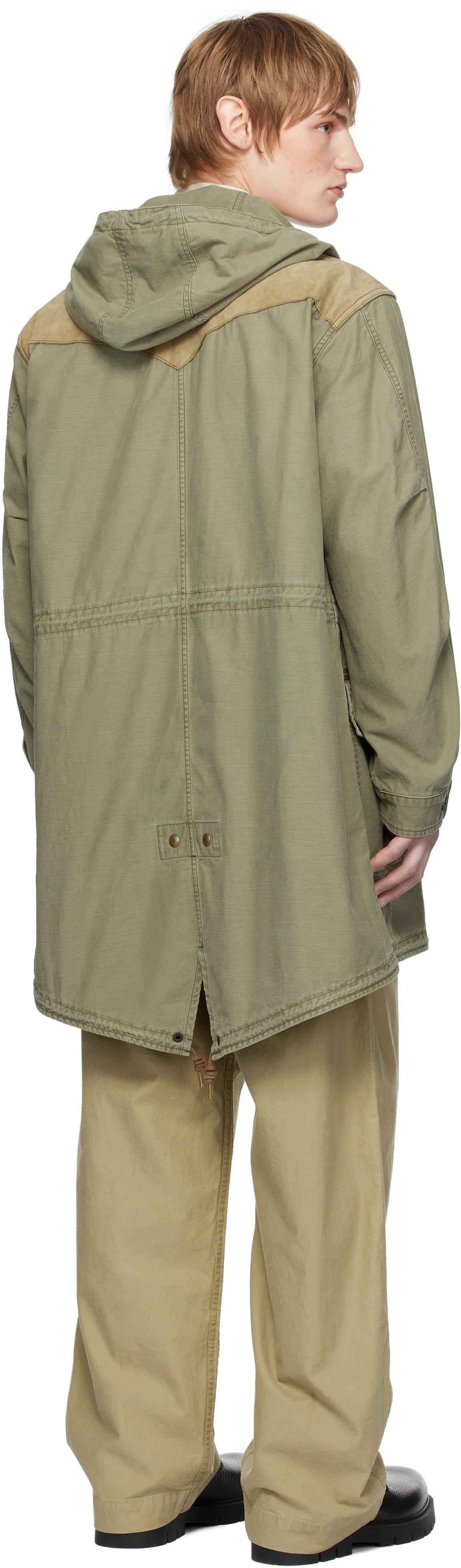 メンズ RRL カーキ レザーヨーク サティーン ジャケット メンズ RRL カーキ レザーヨーク サティーン ジャケット