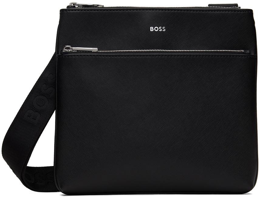 Sac enveloppe noir à logos et à étiquette à rayures BOSS pour homme en ...