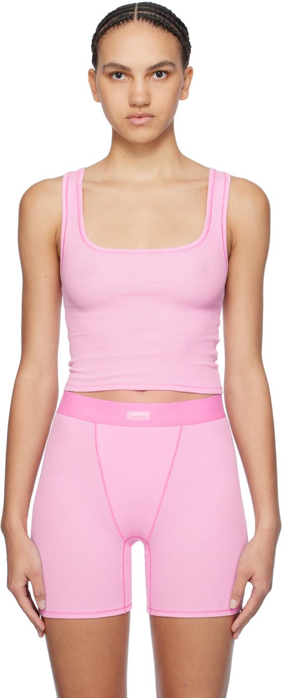 Skims Pink Cotton Rib Tank Top | Lyst