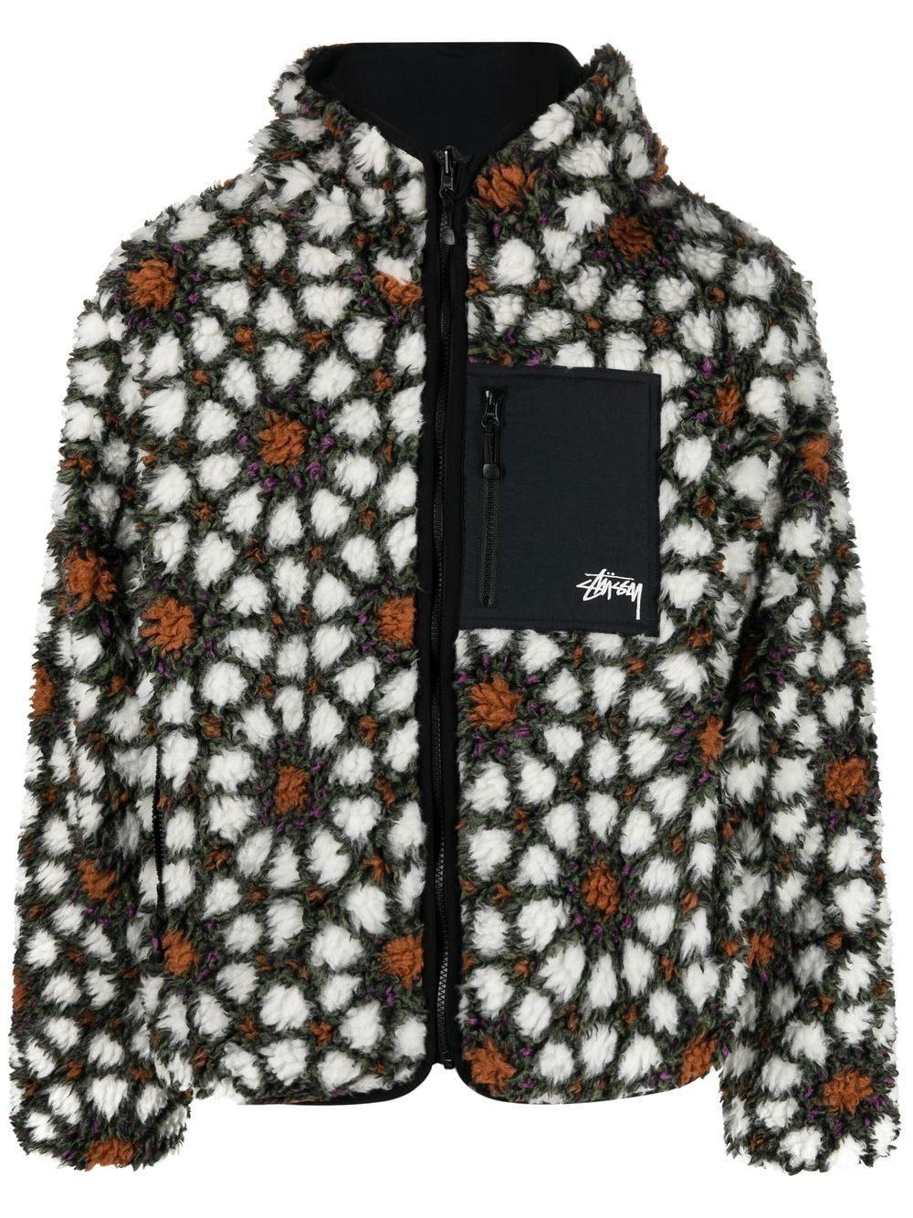 Stussy Floral-print Fleece Reversible Jacket in Black for Men | Lyst