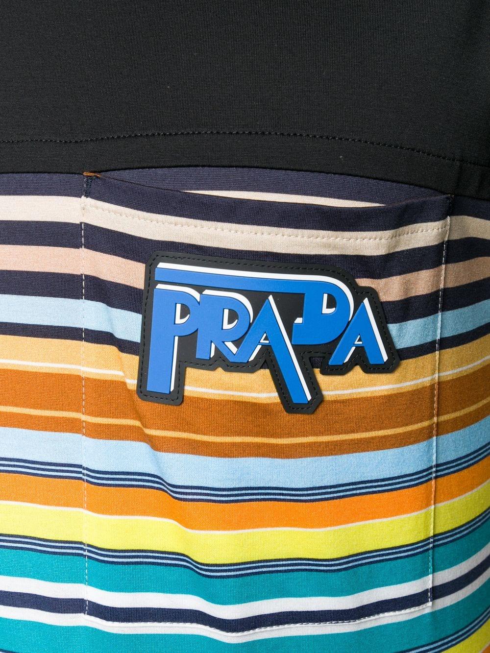 Prada Rubber Logo Patch Stripe Print Cotton T-shirt in Black for Men - Lyst