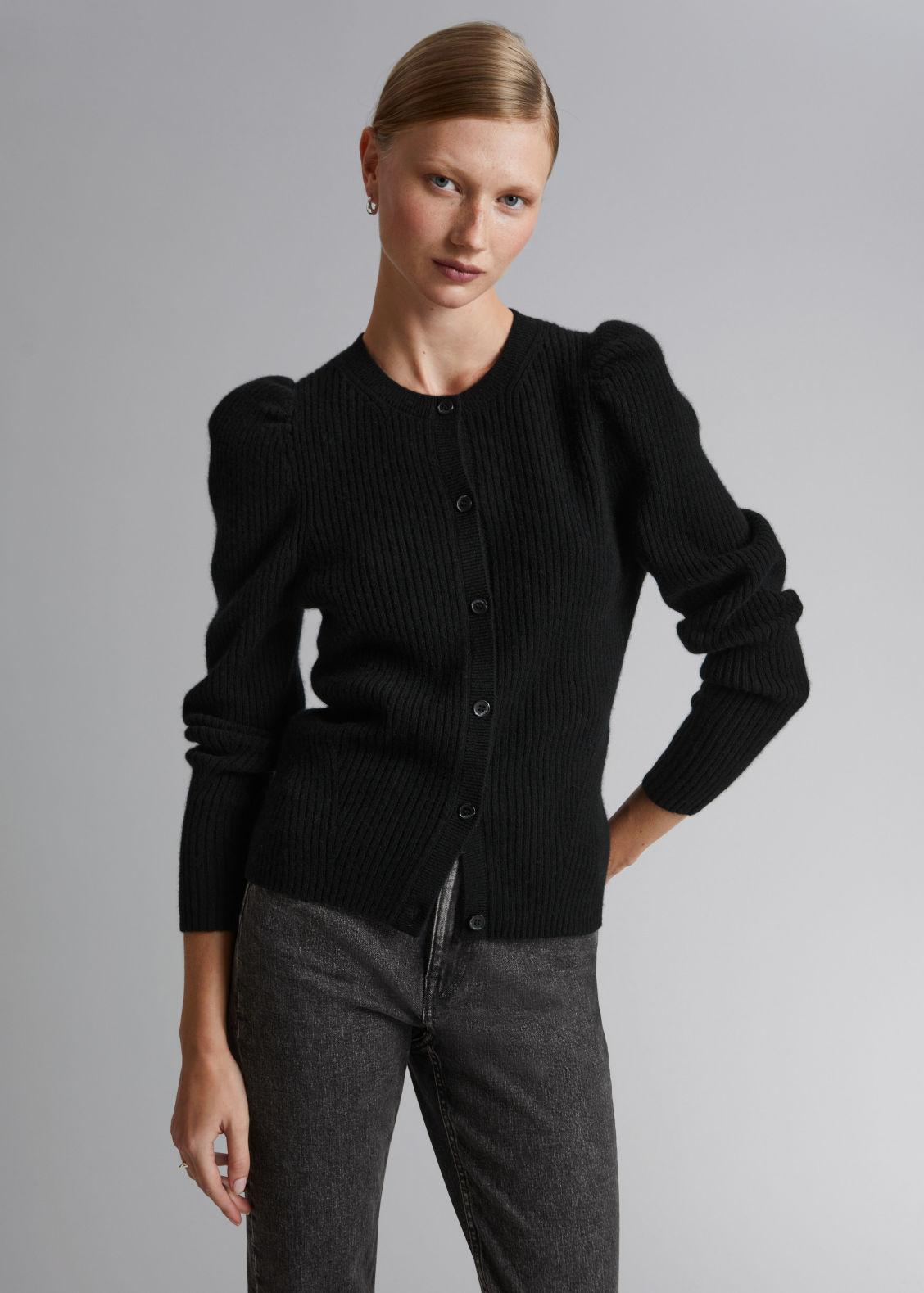 & Other Stories Merino Puff Sleeve Cardigan in Black | Lyst