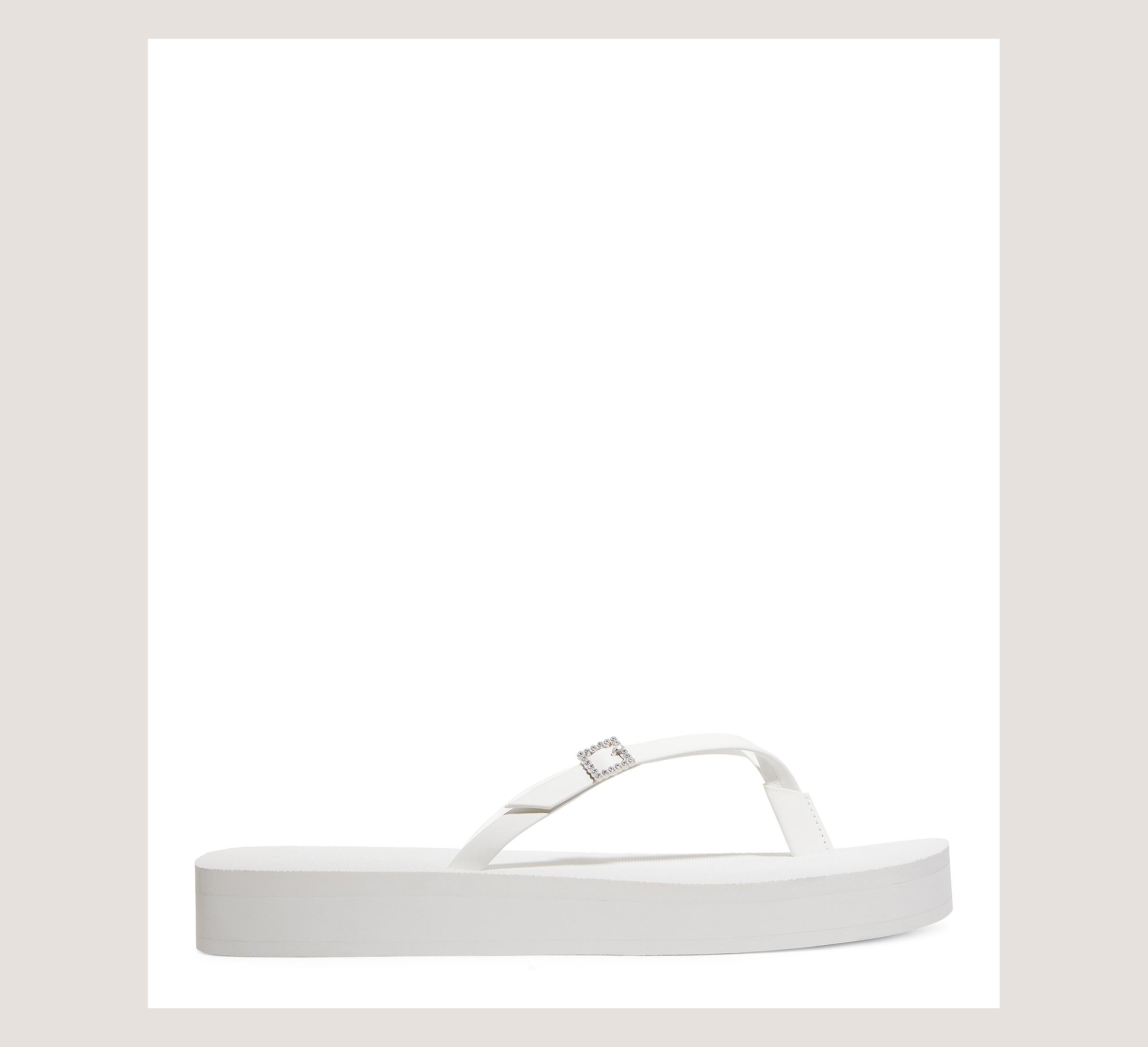 Stuart Weitzman Sw Crystal Thong Flatform Sandal in White | Lyst