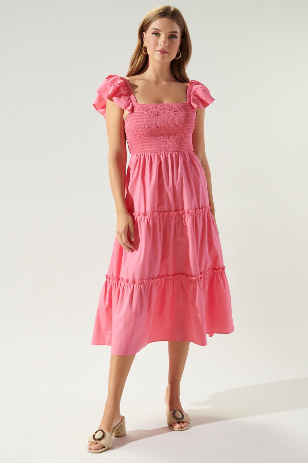 Sugarlips Lou Smocked Tiered Midi Dress In Pink Lyst