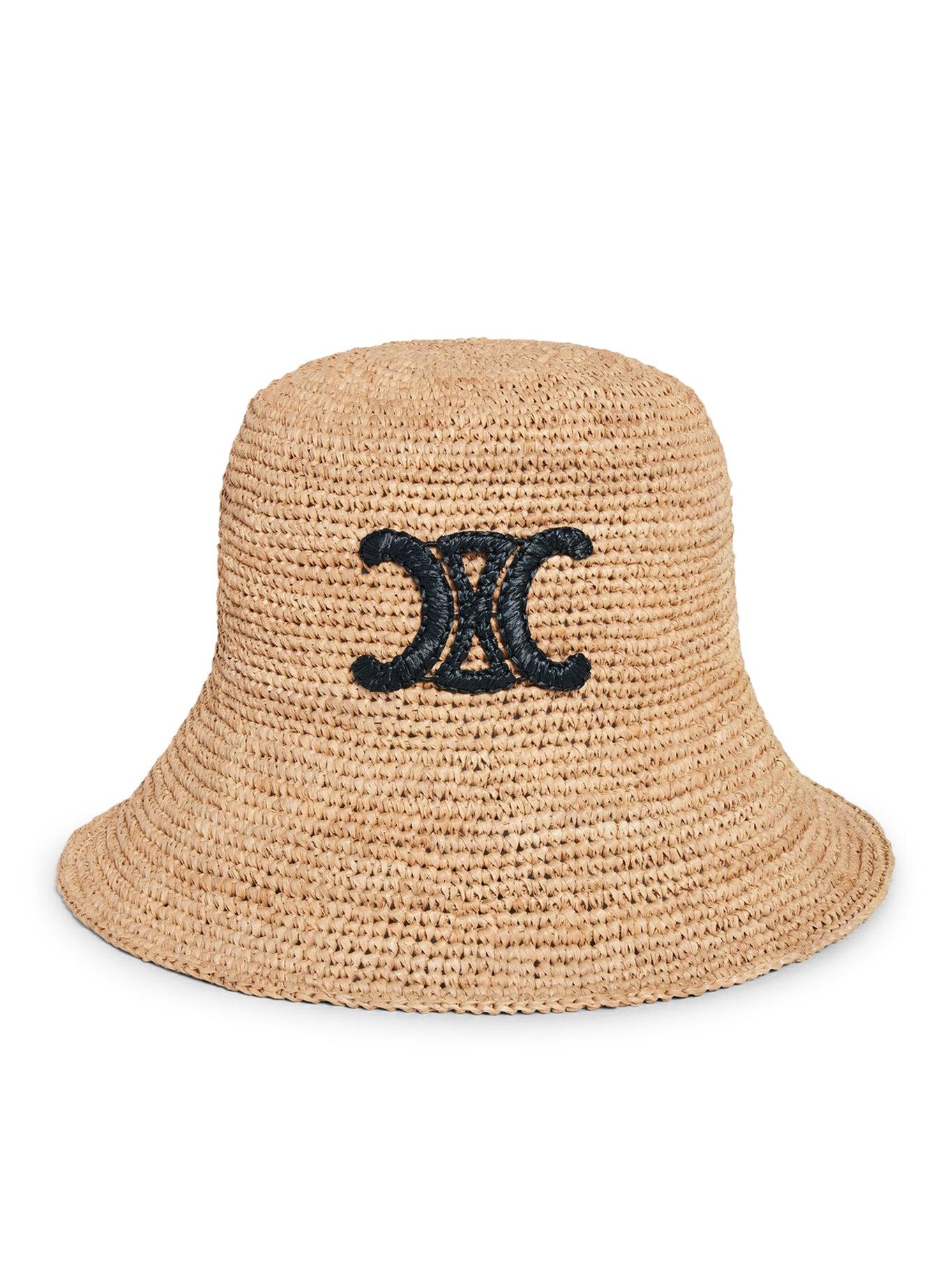 Celine Triomphe Bucket Hat In Natural Raffia / Black | Lyst