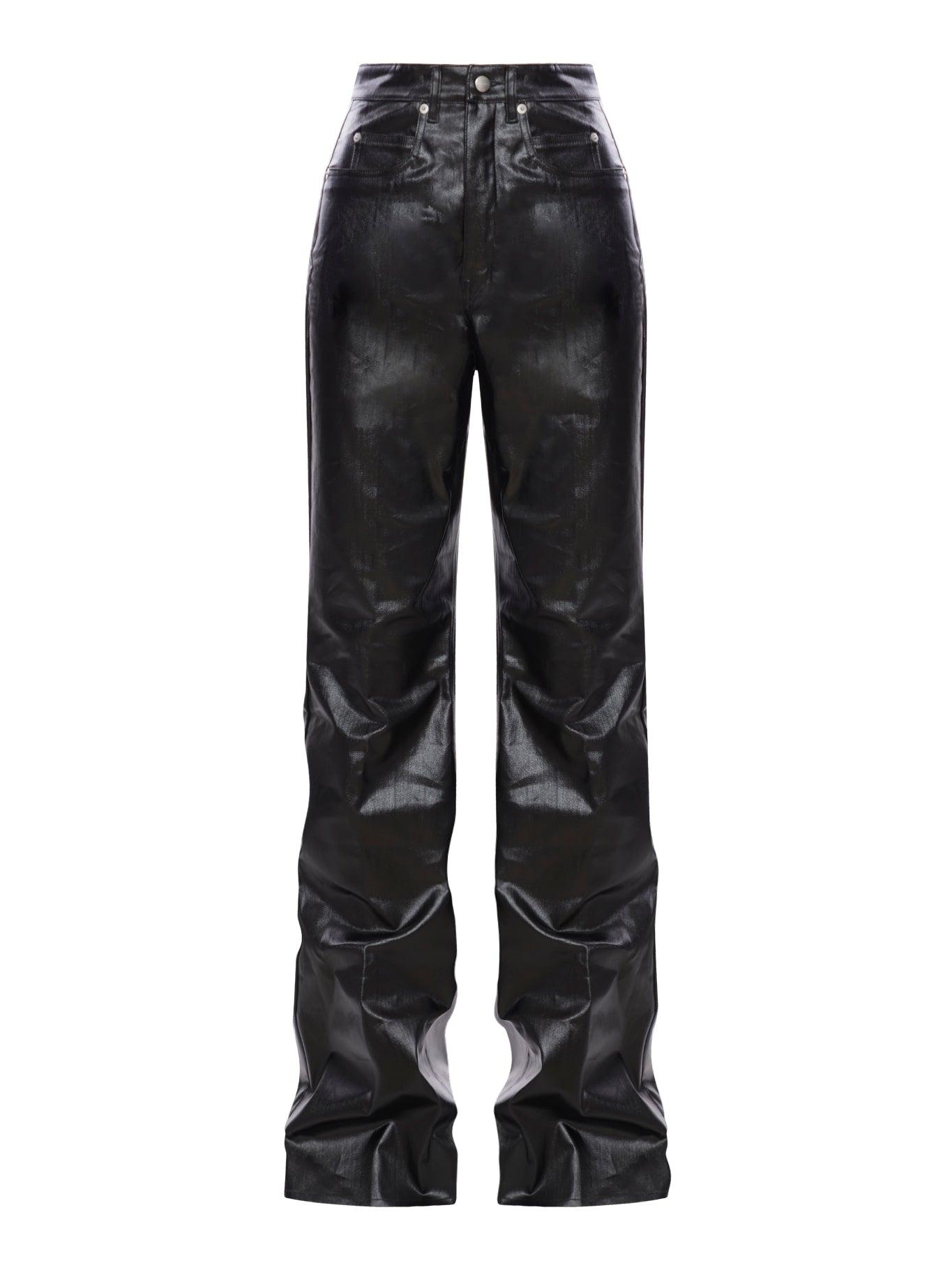Rick Owens Waxed Cotton Jeans With Leather Effect in Black | Lyst