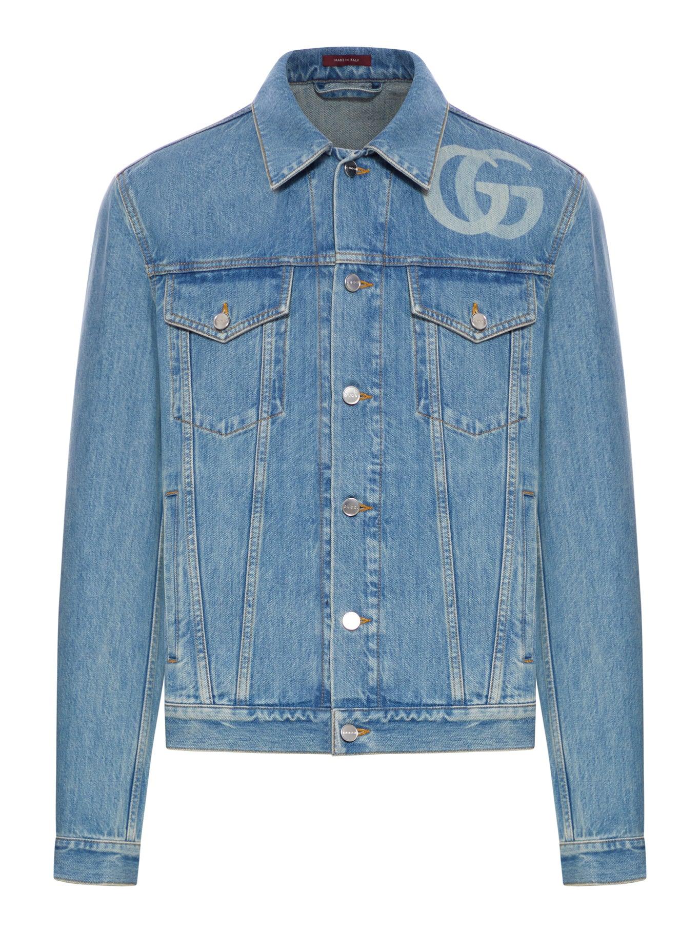 Gucci Denim Jacket With Laser-Cut Double G in Blue for Men | Lyst