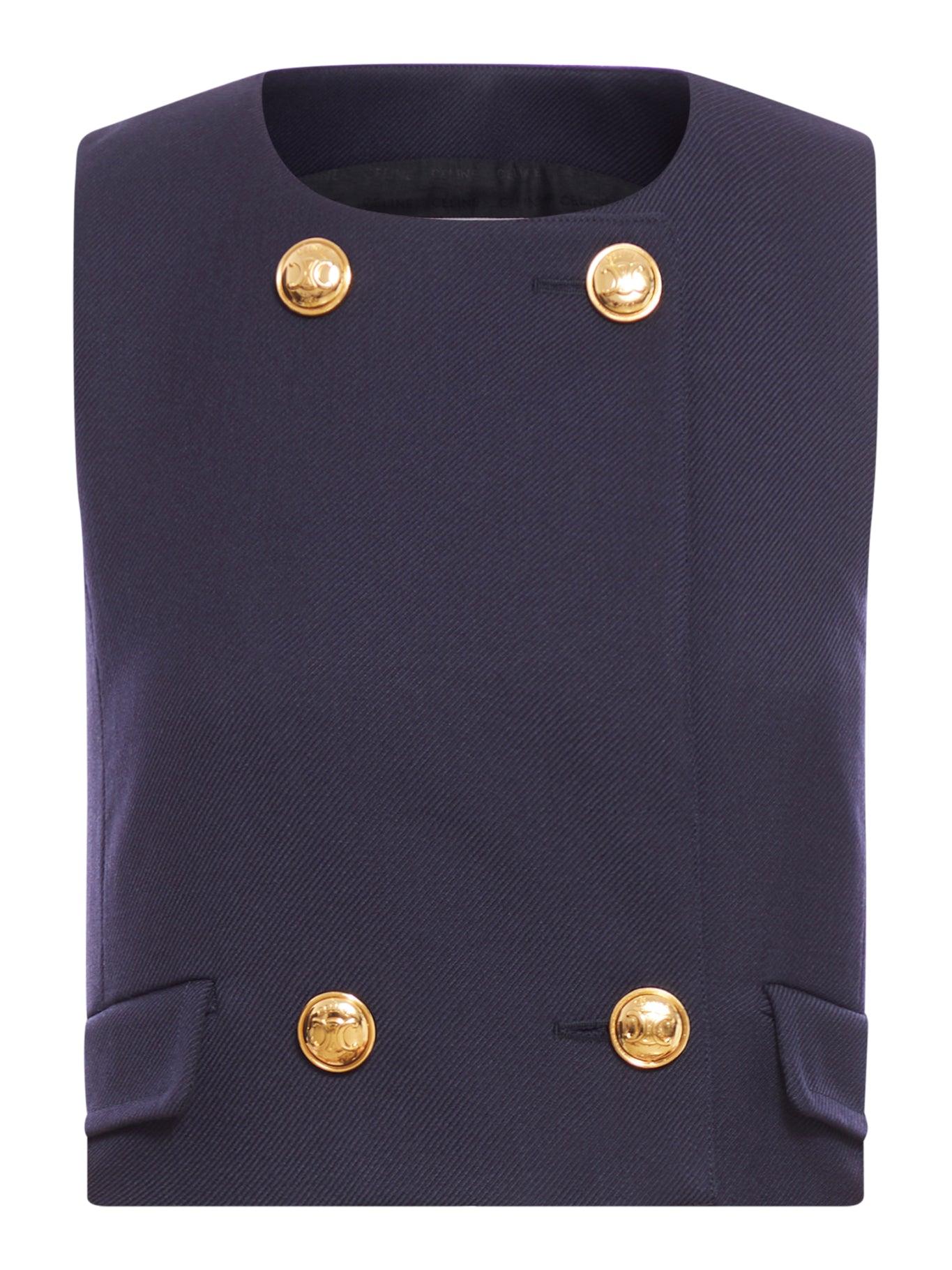 Celine Vest With Gold Buttons in Blue | Lyst