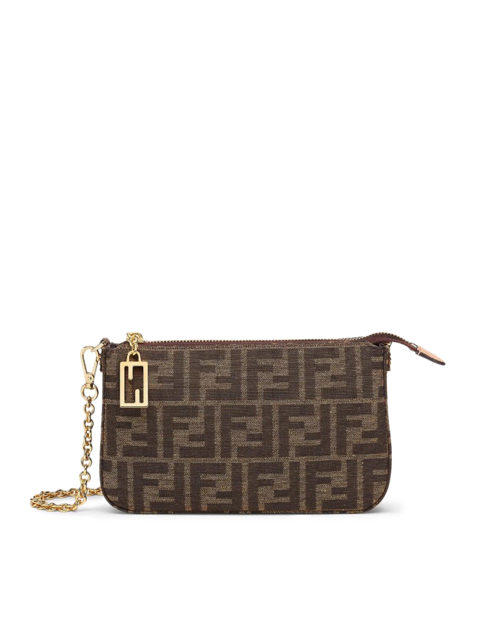 Fendi Pouch Baguette With Chain ??In Ff Jacquard Fabric in Brown | Lyst UK