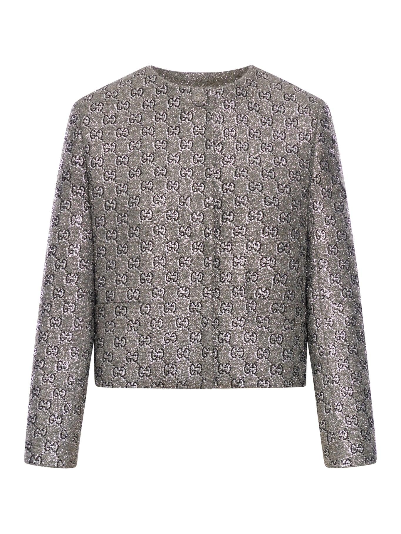 Gucci Embroidered Wool Tweed Jacket Gg in Gray | Lyst