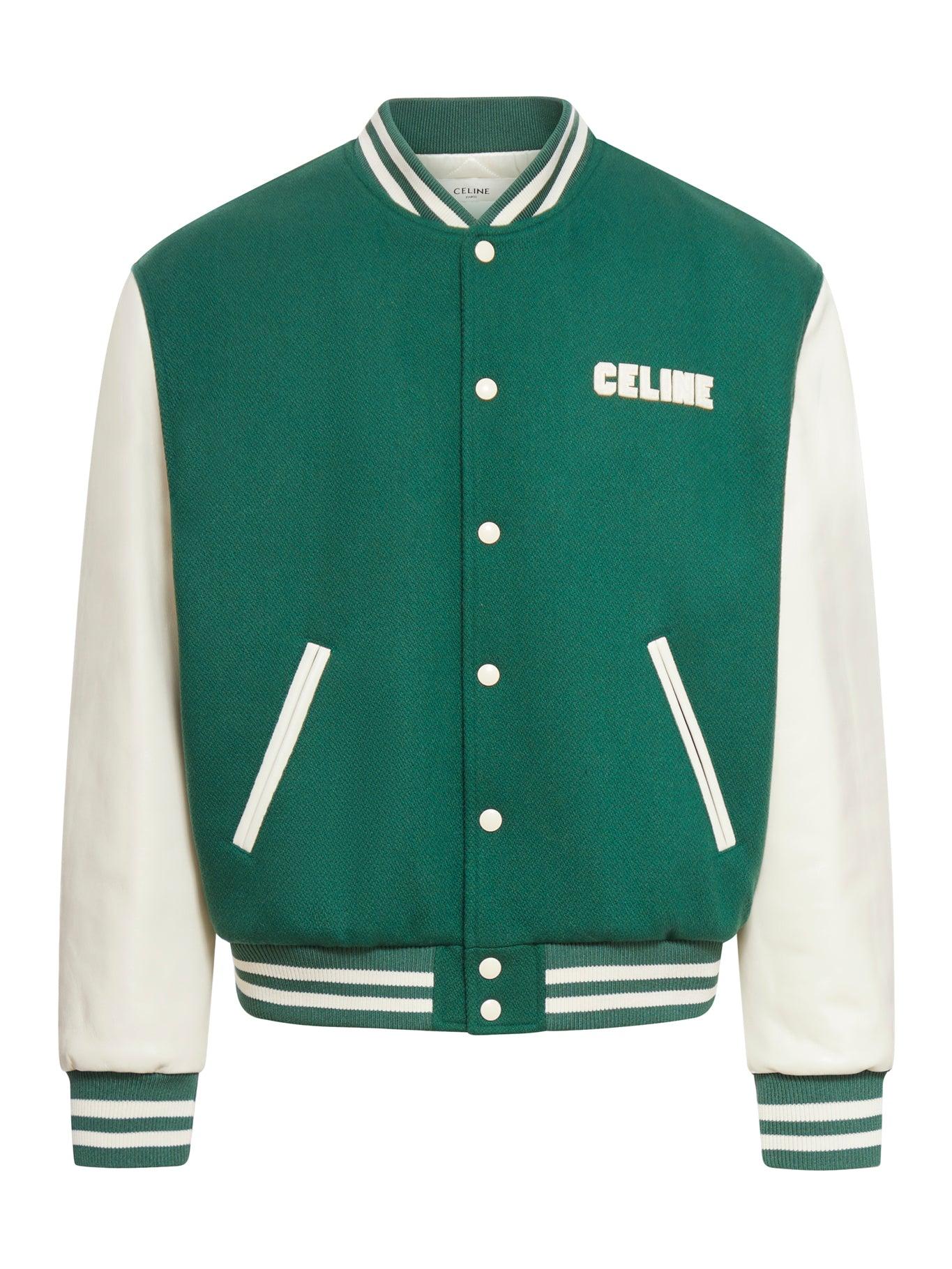 Celine Bomber Jacket With Leather Sleeves in Green for Men | Lyst UK