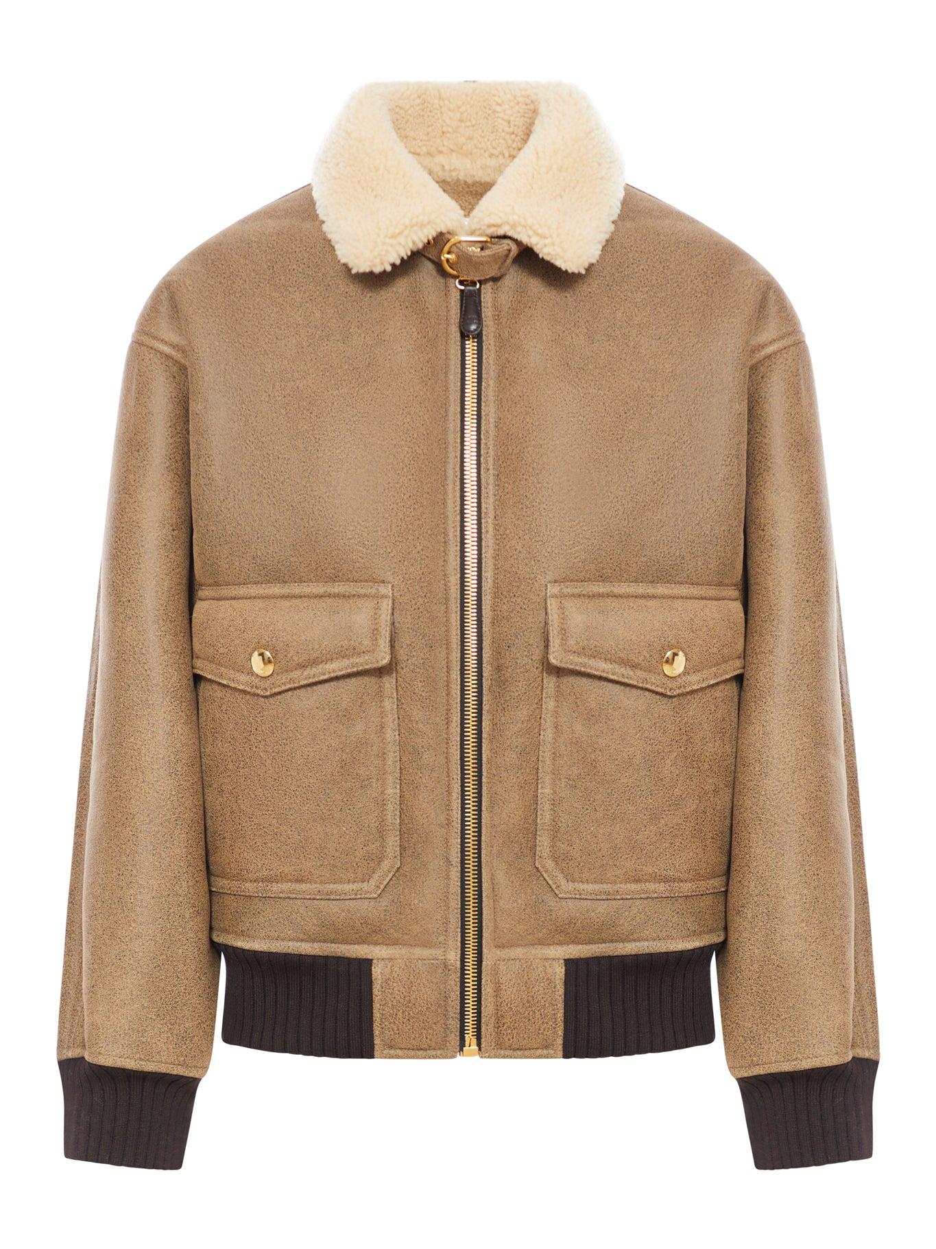 Celine Shearling And Leather Aviator Jacket in Brown | Lyst
