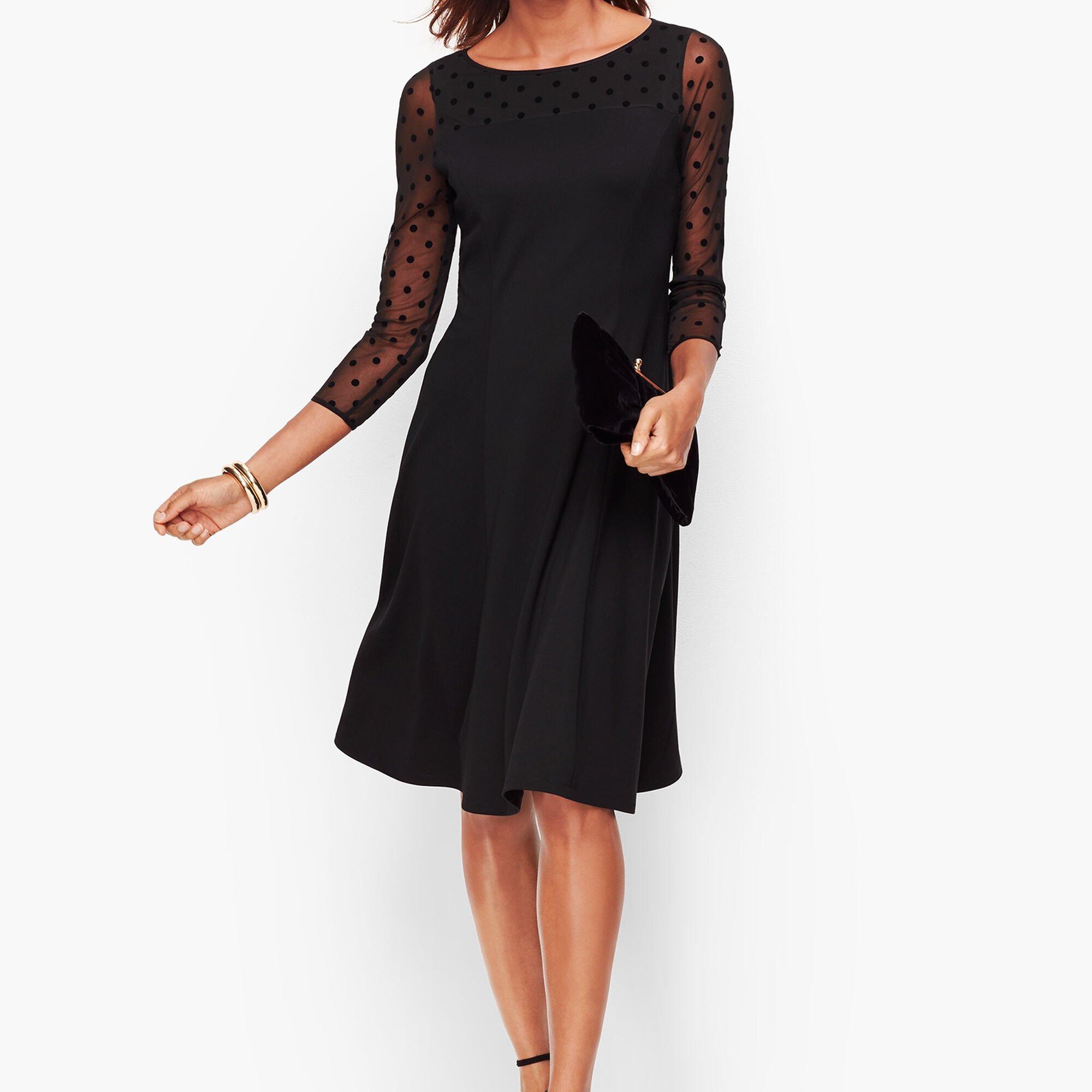 Talbots Synthetic Dot Mesh And Ponte Fit And Flare Dress In Black Lyst