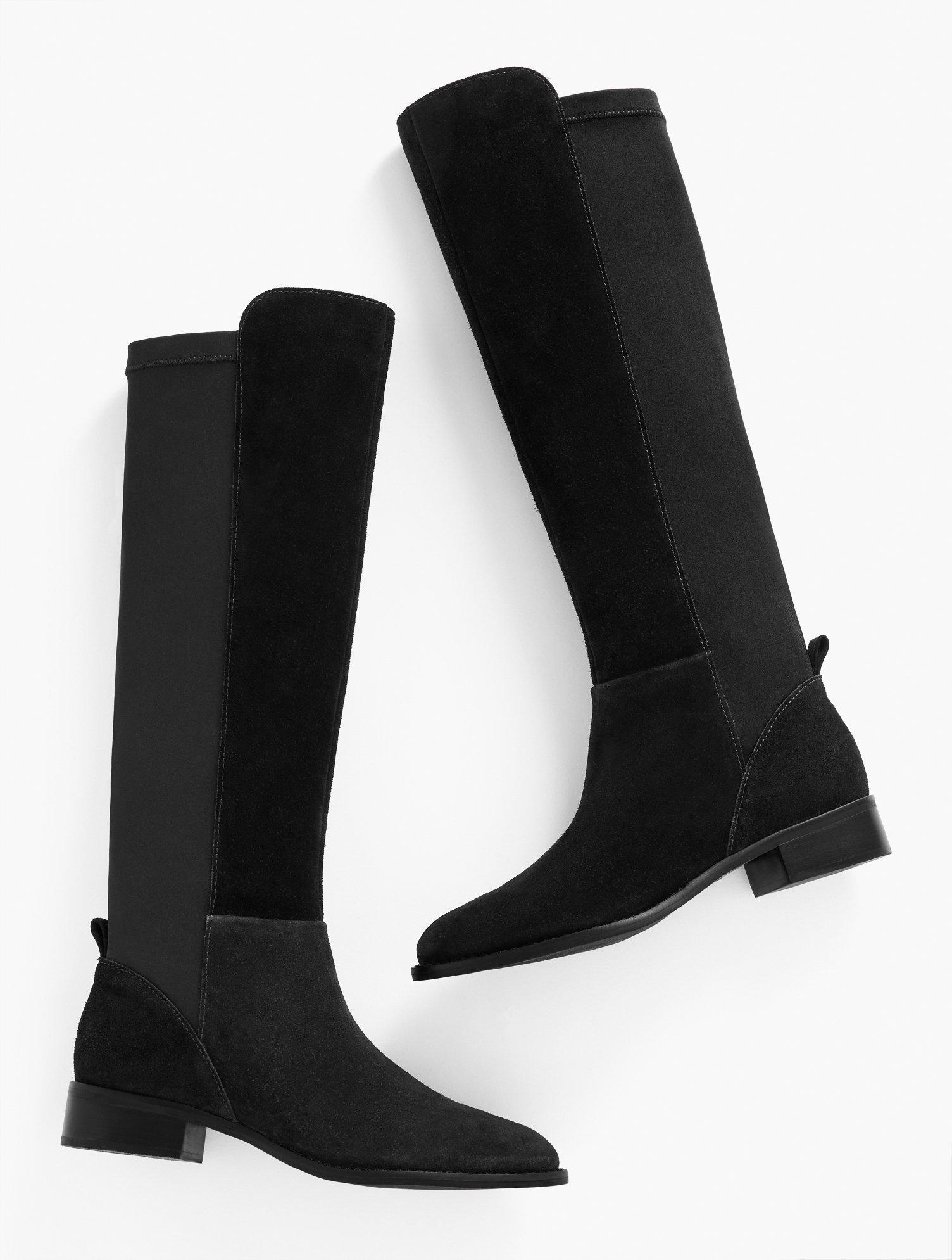 Talbots Tish Suede Stretch Riding Boots in Black | Lyst