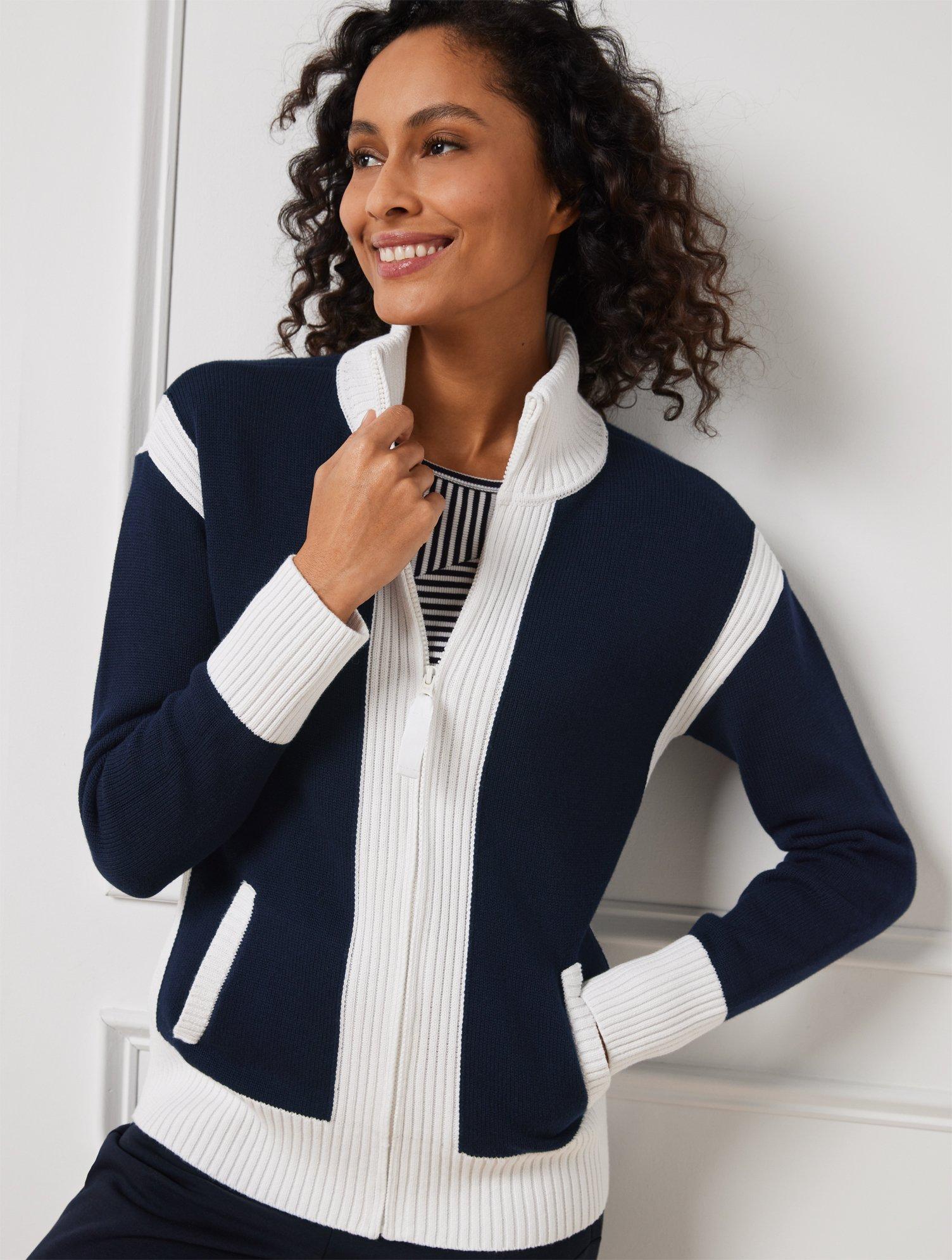Talbots Coolmax® Mockneck Sweater Jacket in Blue | Lyst