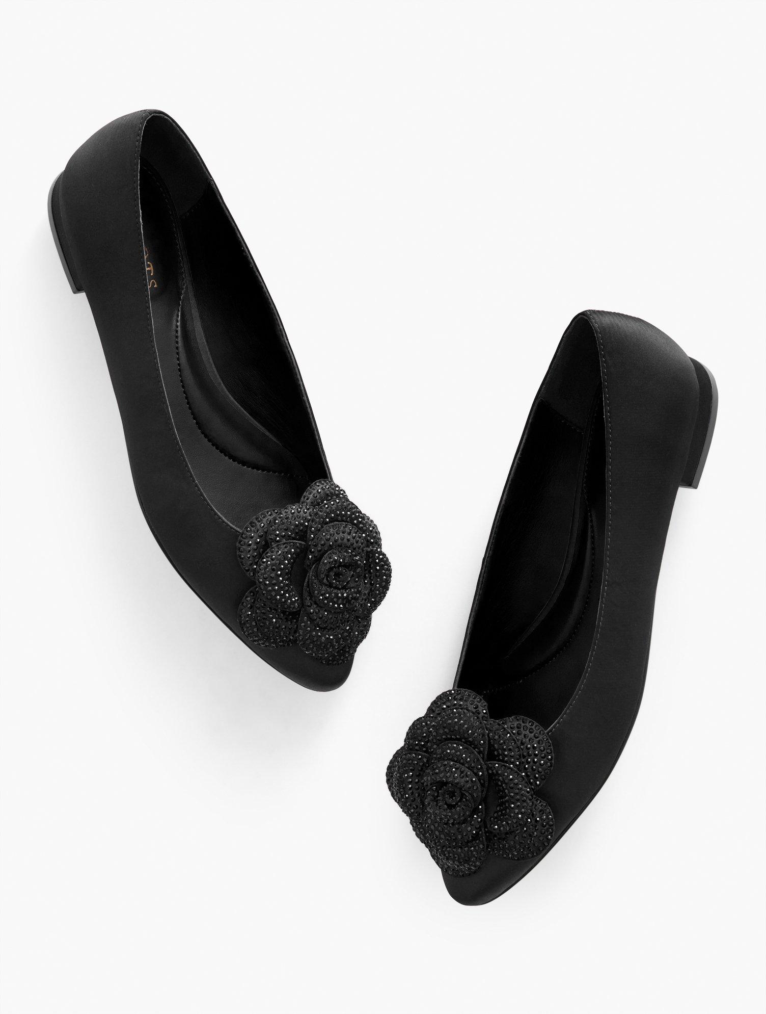 Talbots Edison Flower Satin Flats in Black | Lyst
