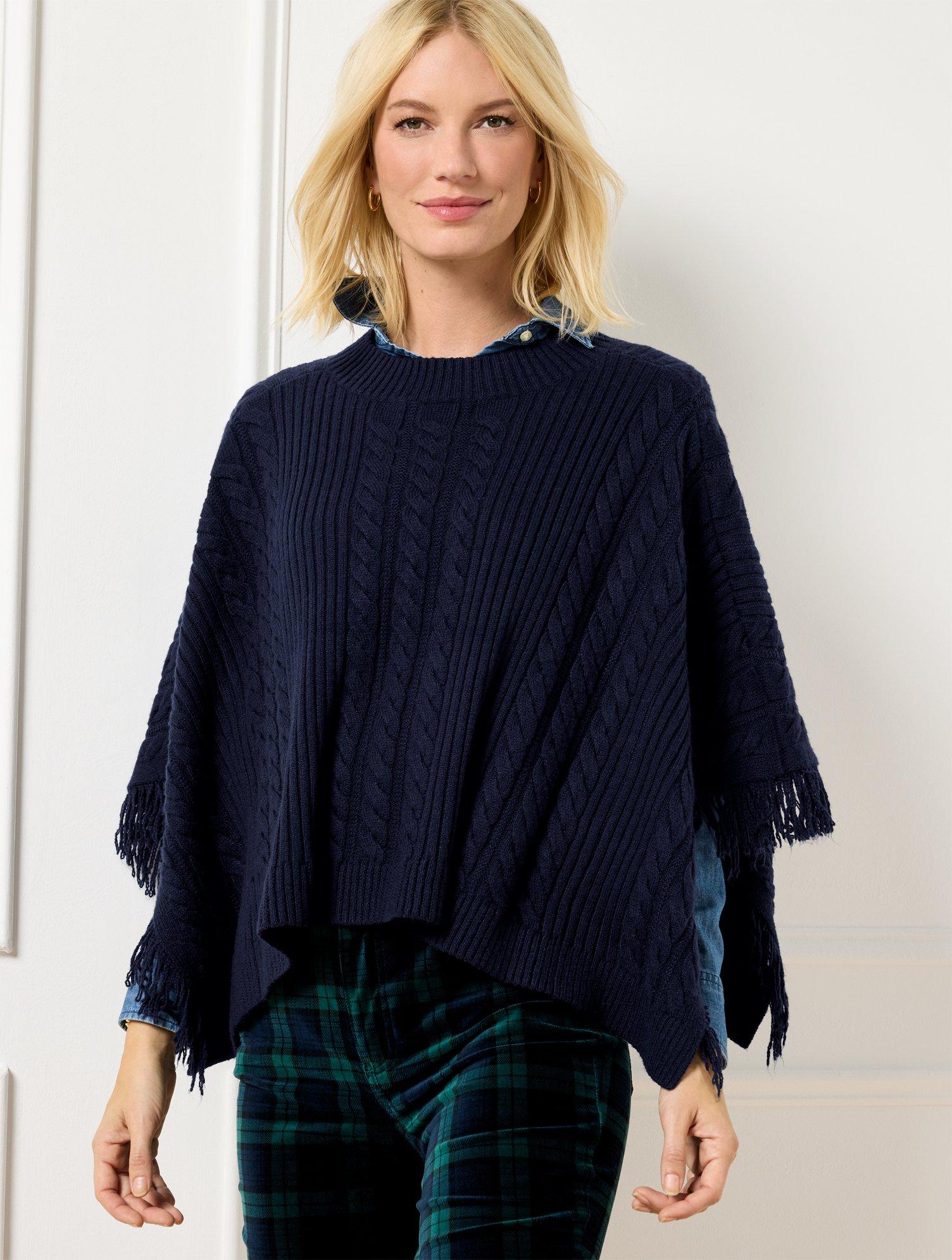 Talbots Cable Knit Poncho in Blue | Lyst