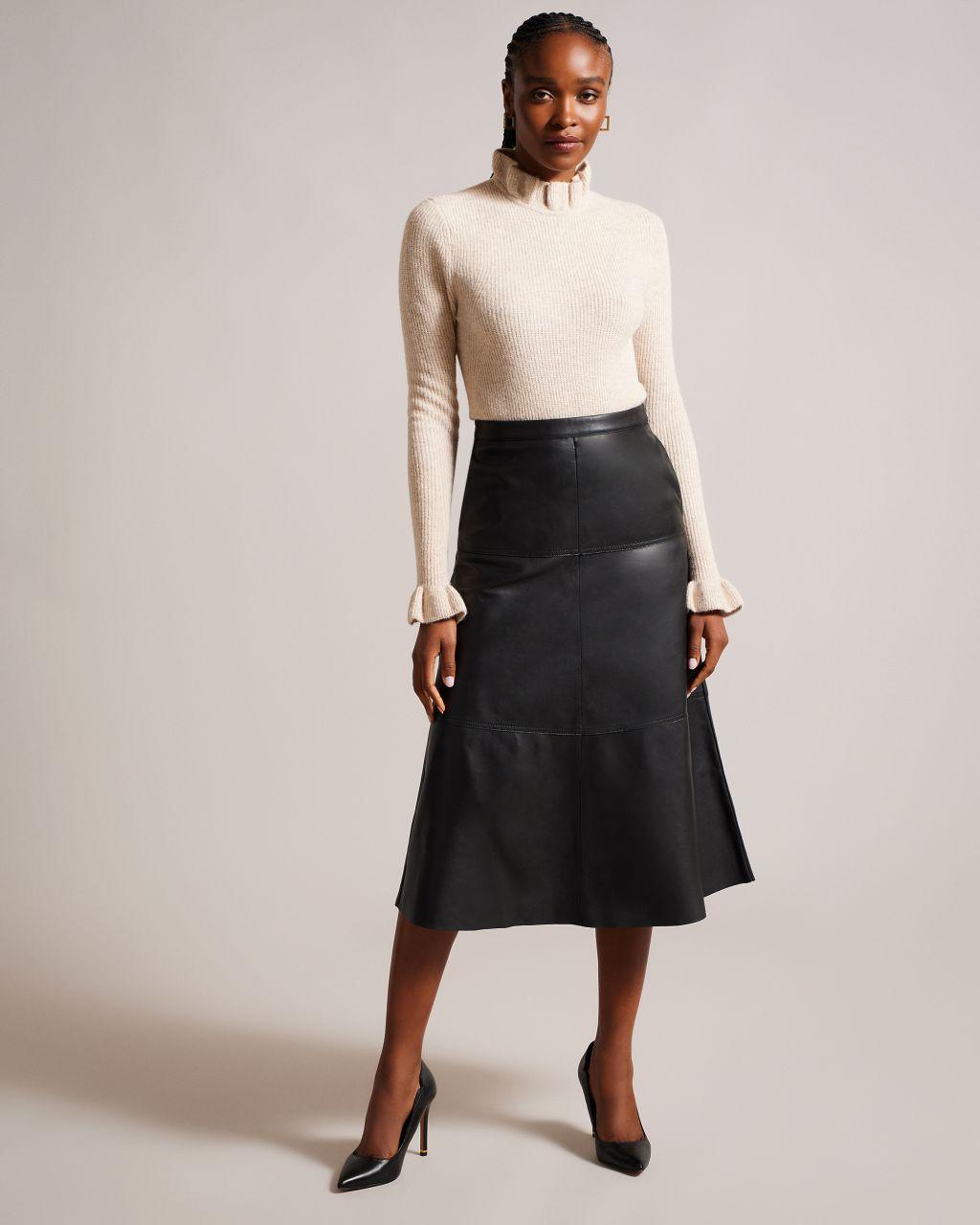 Ted Baker Leather Panelled A Line Skirt In Black Lyst